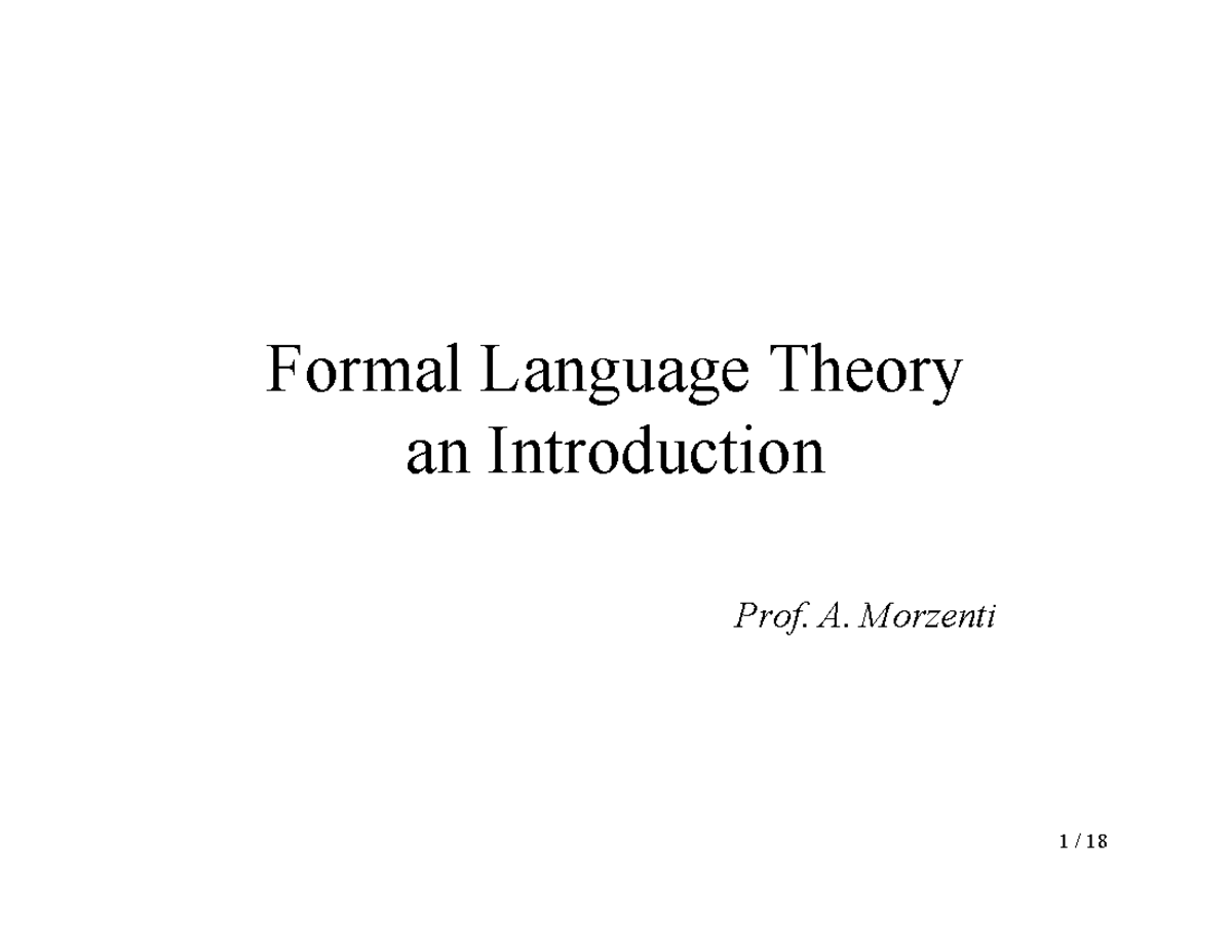 FLC.AM - Starter - Formal Language Theory an Introduction Prof. A ...