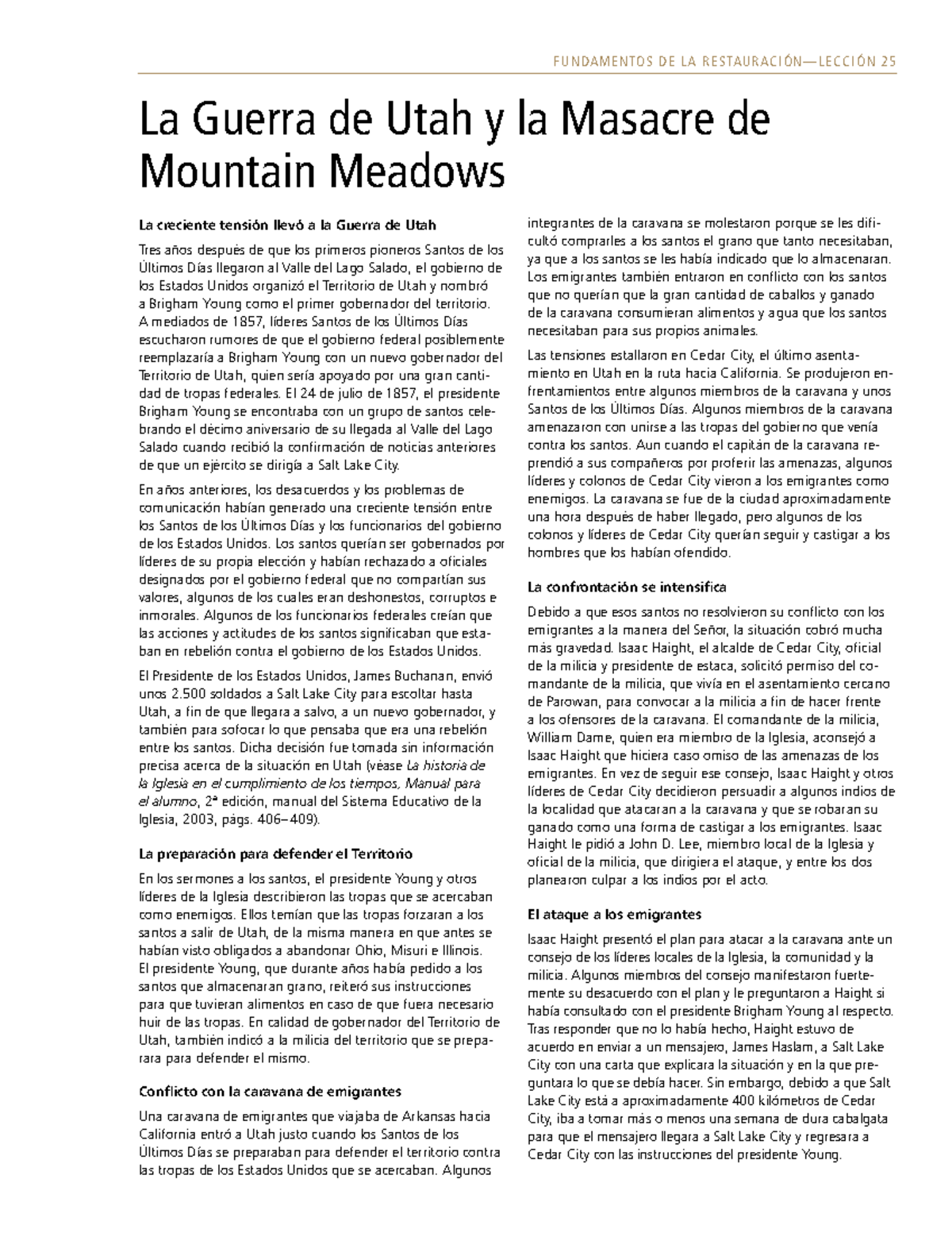Lección 25: La Guerra de Utah y la Masacre de Mountain Meadows - Studocu