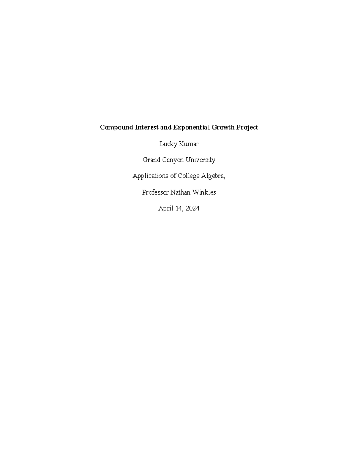 GCU Applications of College Algebra: Compound Interest & Growth Project ...