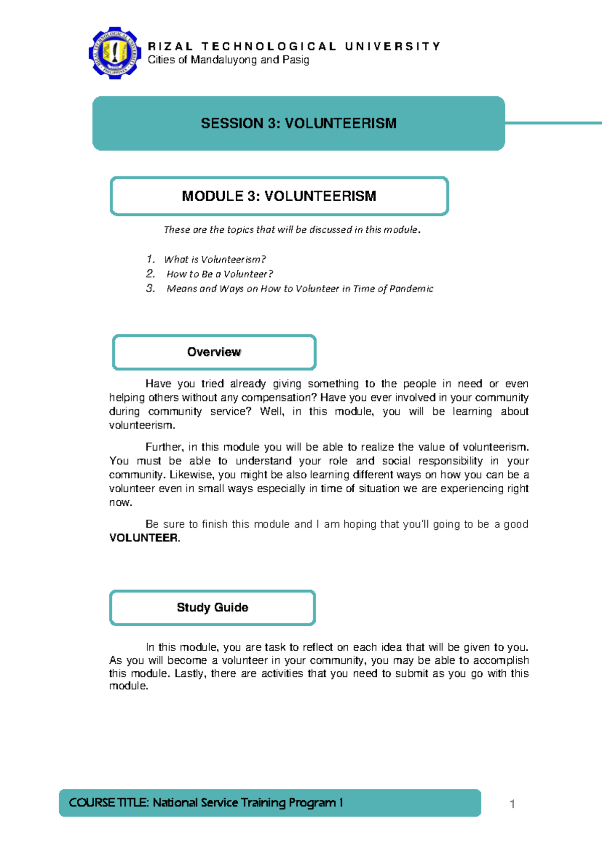 Volunteerism-4: Understanding the Role and Value of Volunteerism - Studocu
