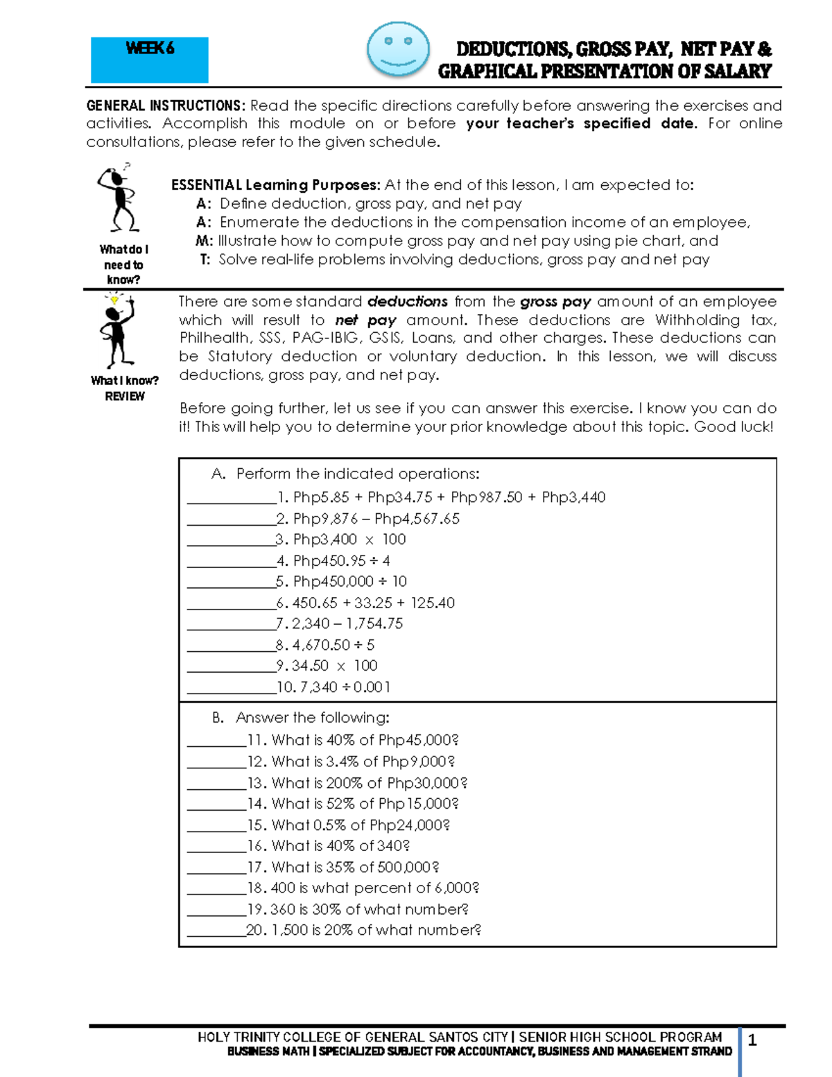 WEEK 6 Business MATH Final Exam: Deductions, Gross Pay & Net Pay - Studocu