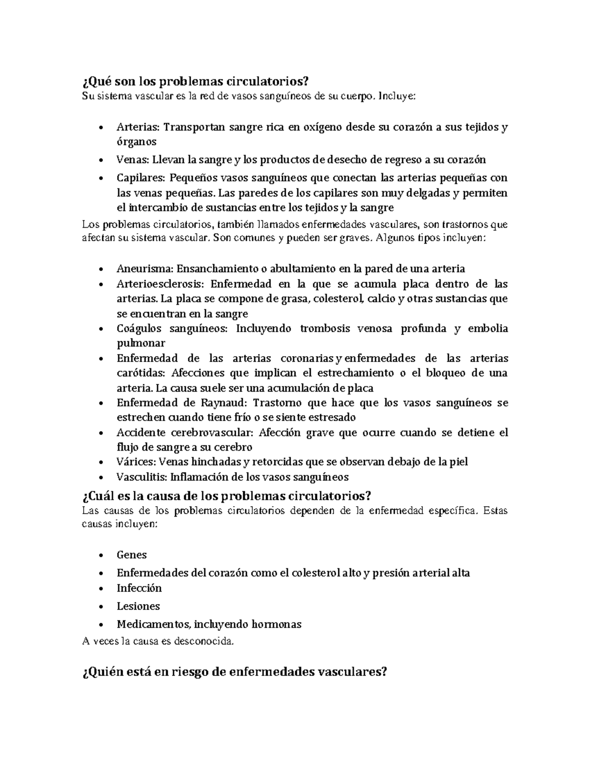 Qué son los problemas circulatorios - Incluye: • Arterias: Transportan ...