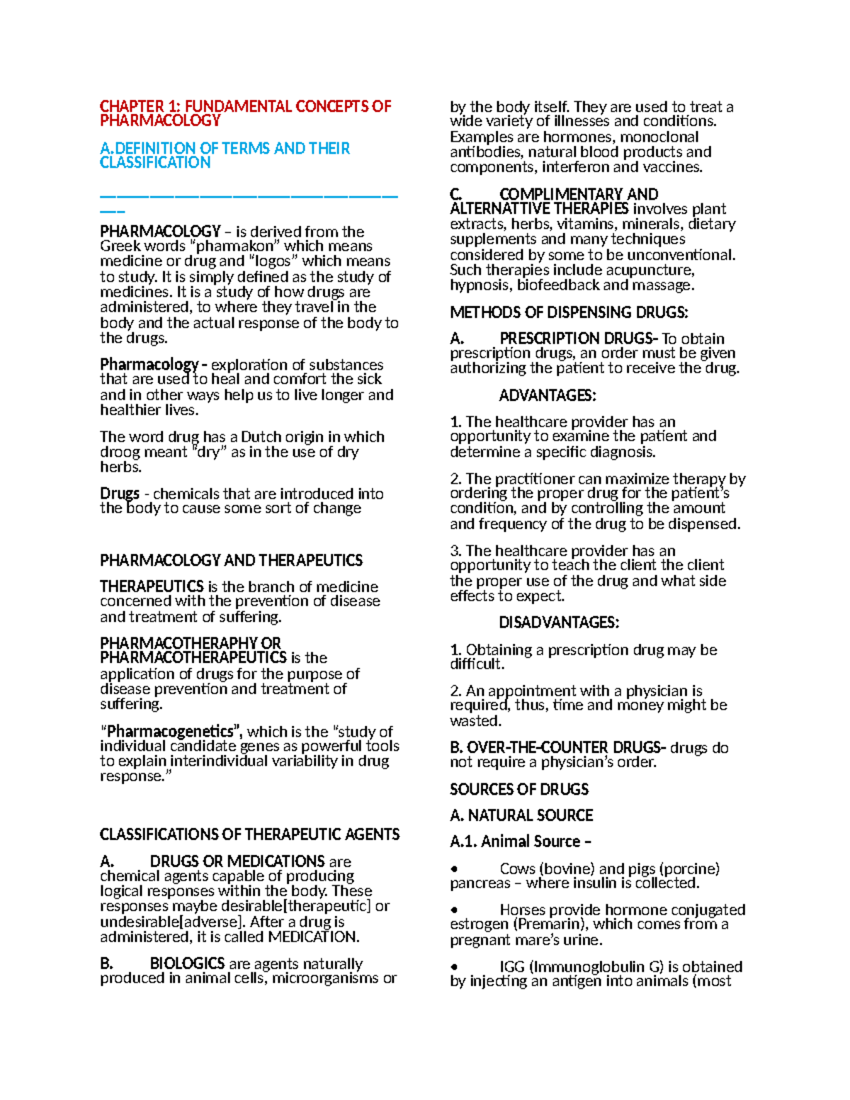 CHAPTER 1: FUNDAMENTAL CONCEPTS IN PHARMACOLOGY (PHARM 101) - Studocu