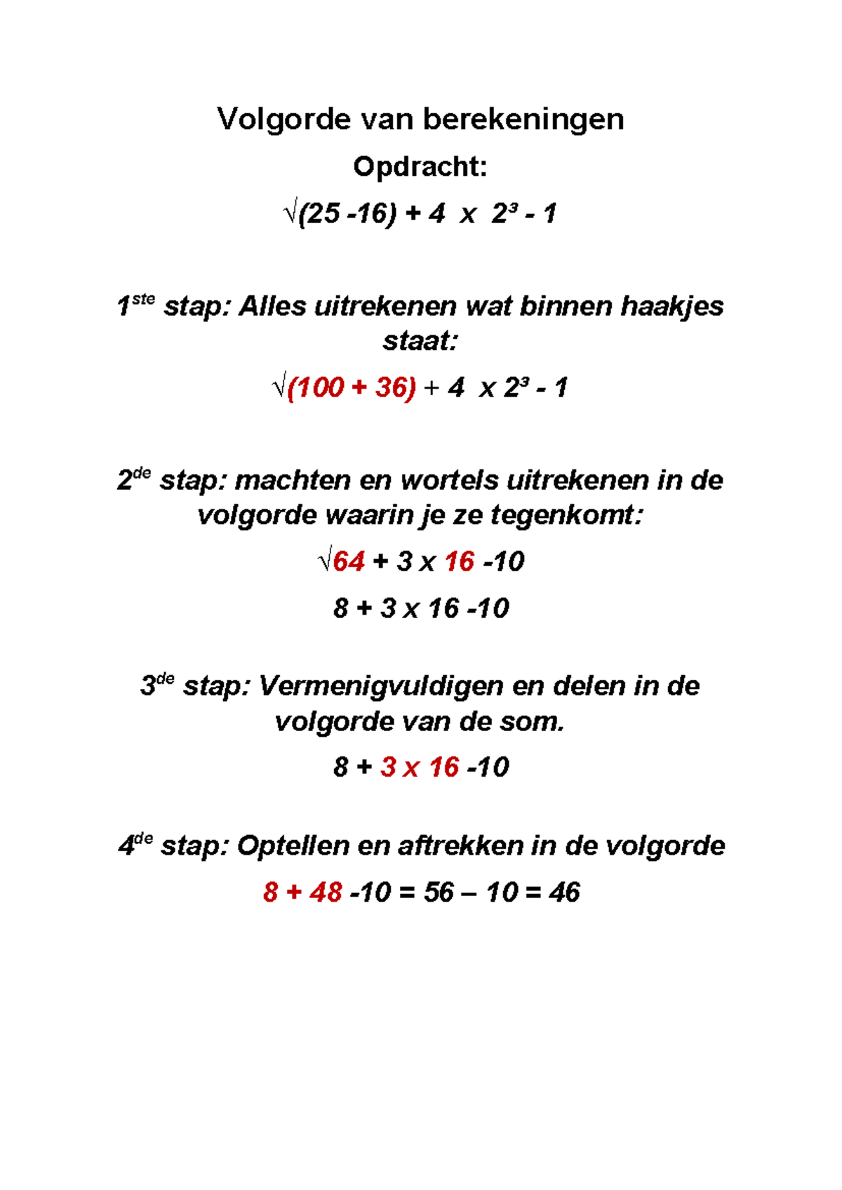 Volgorde van berekeningen - Verpleegkunde - Volgorde van berekeningen ...