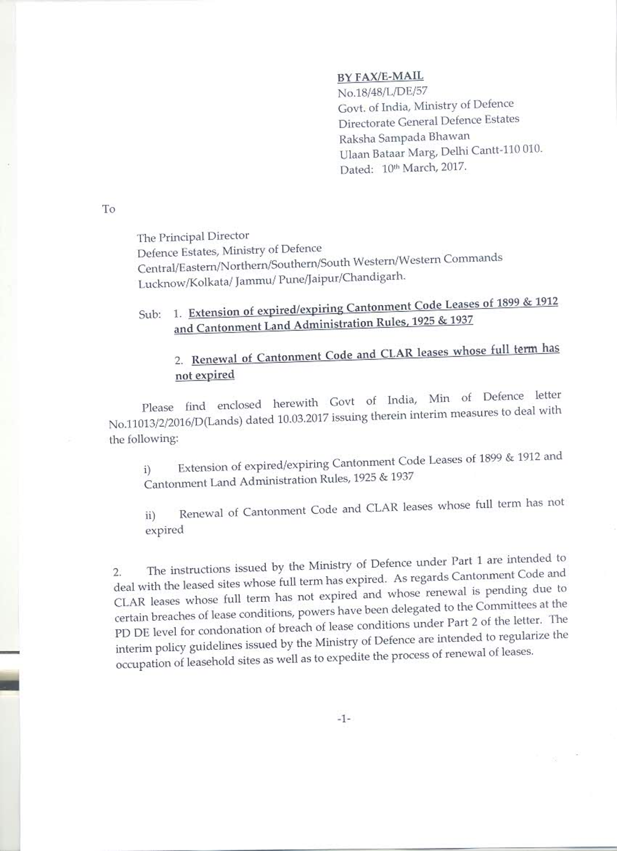 Lease Policies and Guidelines for Cantonment Code and CLAR Leases - Studocu