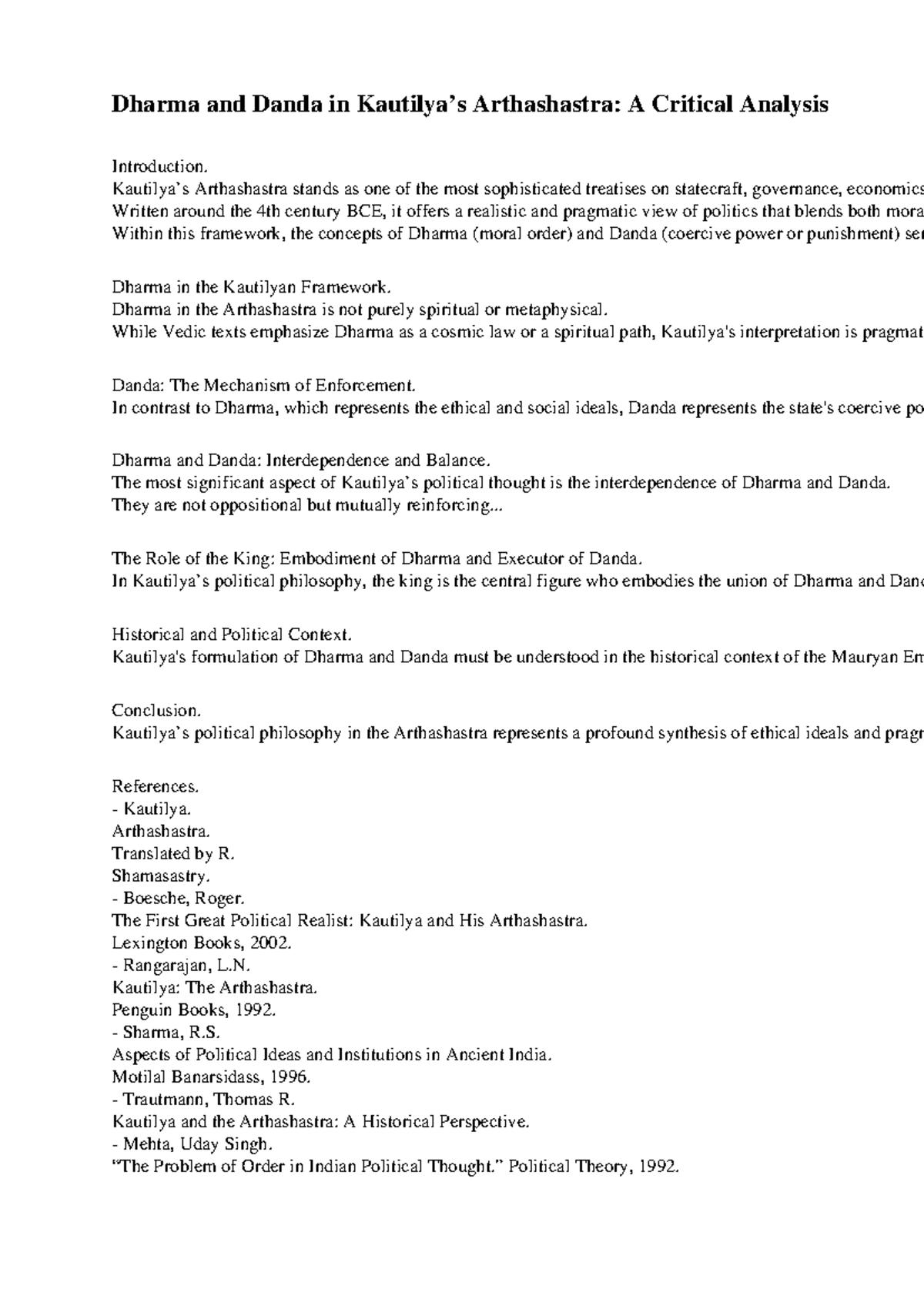 Dharma and Danda in Arthashastra: A Critical Analysis Assignment - Studocu