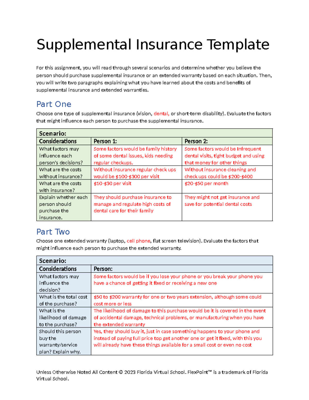 Supplemental Insurance and Extended Warranty Analysis Template - Studocu