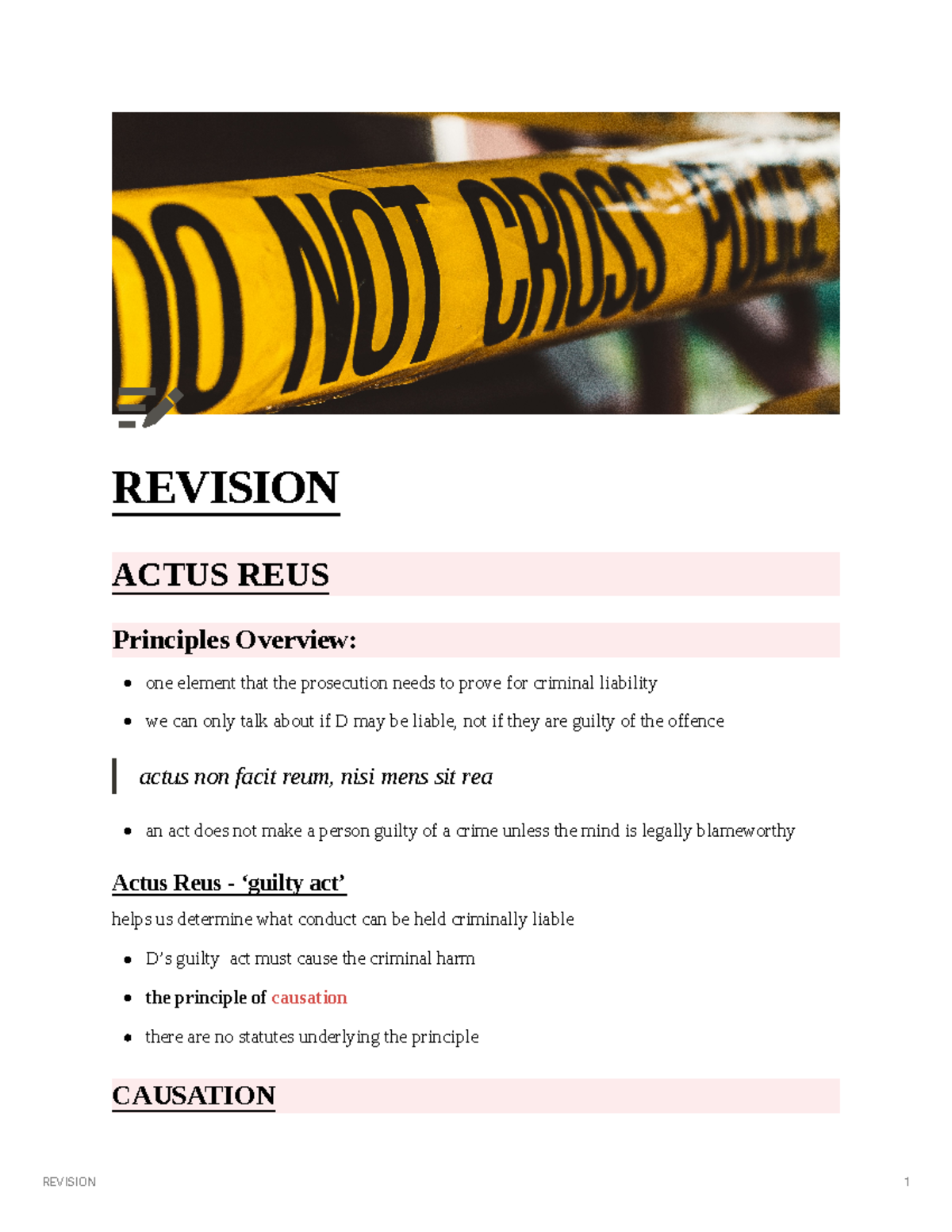 Criminal Law - Full Revision Summary - REVISION ACTUS REUS Principles ...