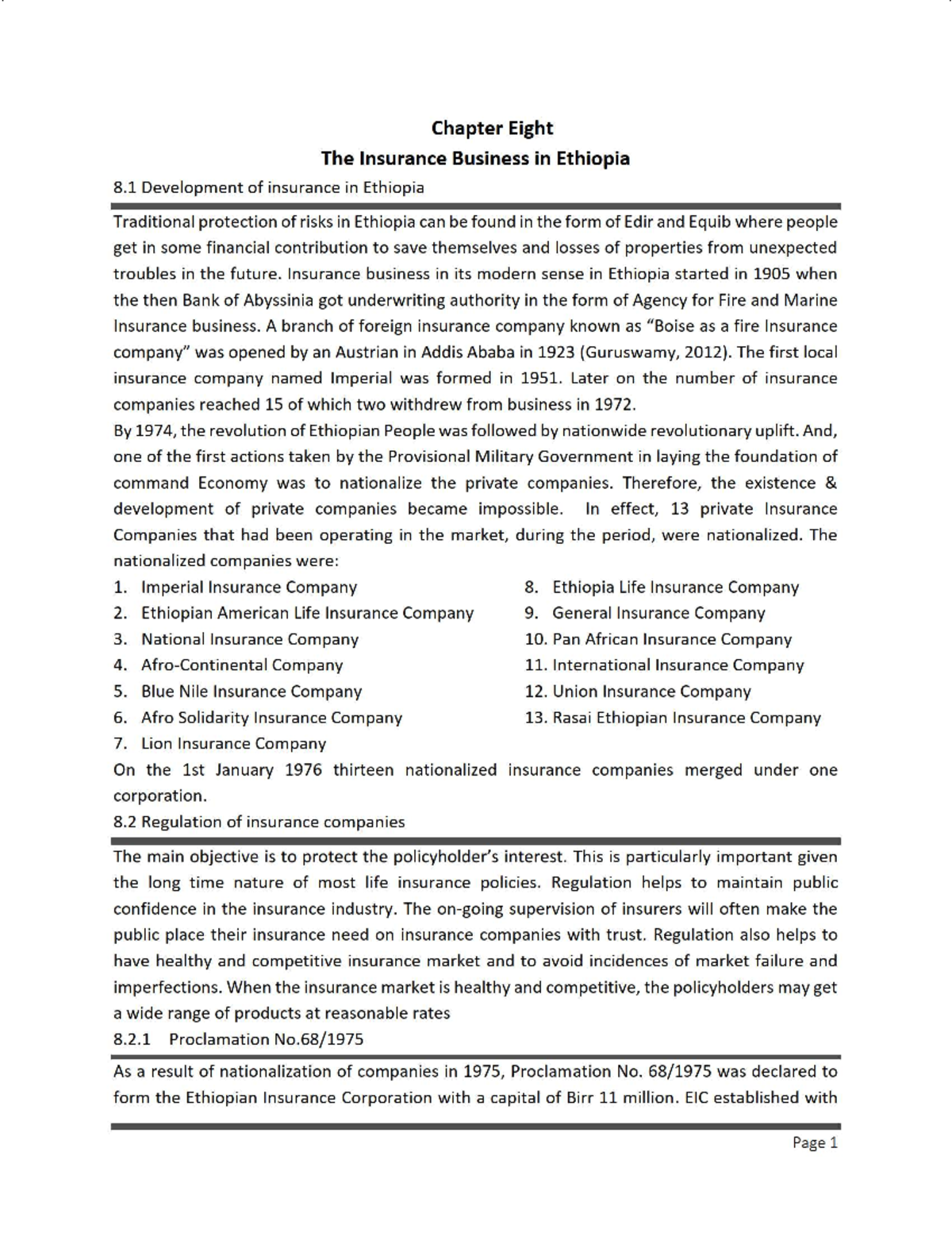 Chapter 8: The Evolution of the Insurance Business in Ethiopia (CH-8 ...