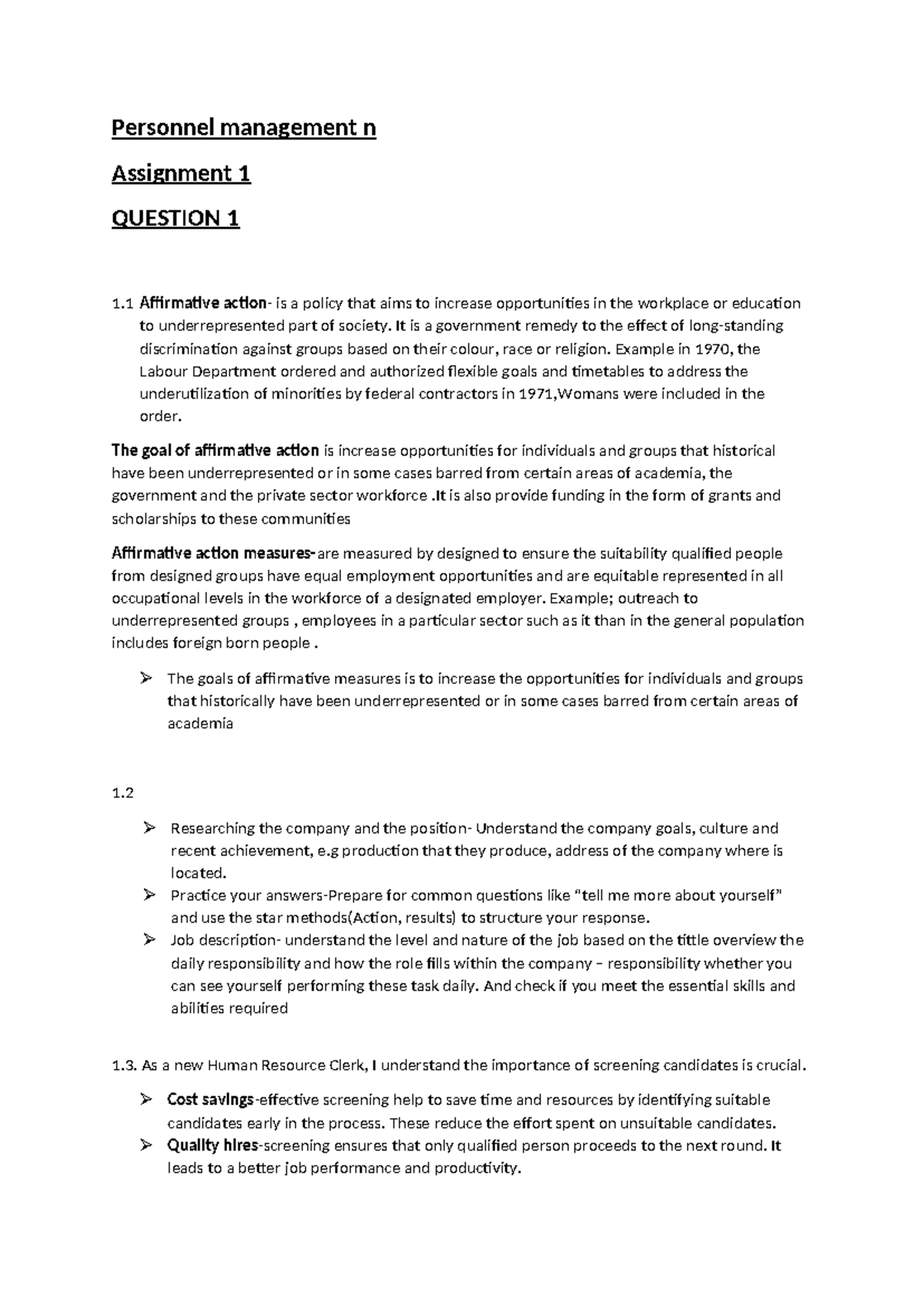 Personnel Management N5: Assignment 1 on Affirmative Action ...