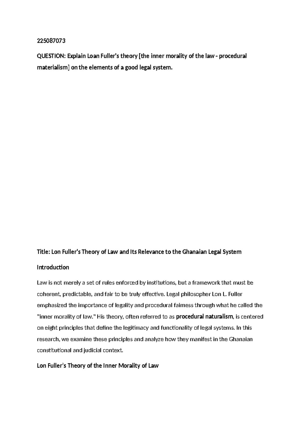 225087073 Essay on Lon Fuller's Inner Morality of Law in Ghana's Legal ...