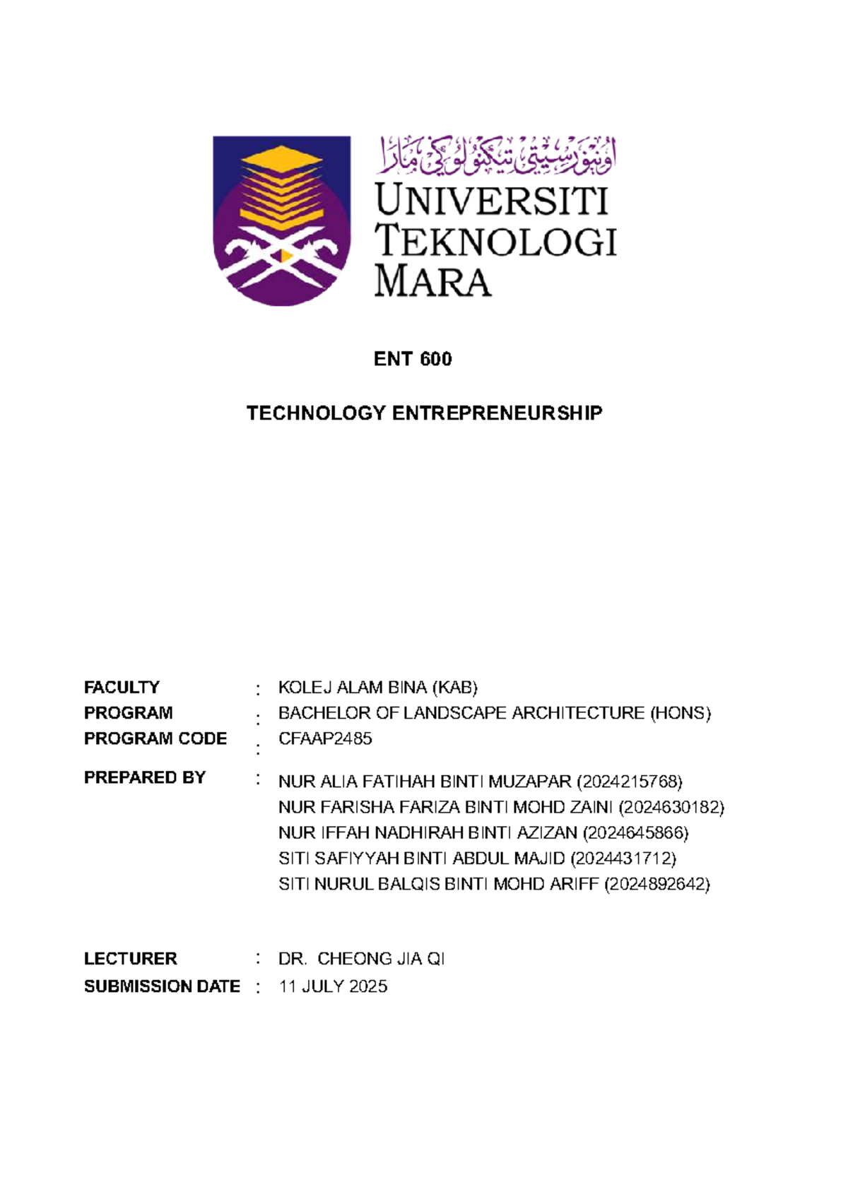 ENT 600 Final Project: Green Studio Company Business Plan - Studocu
