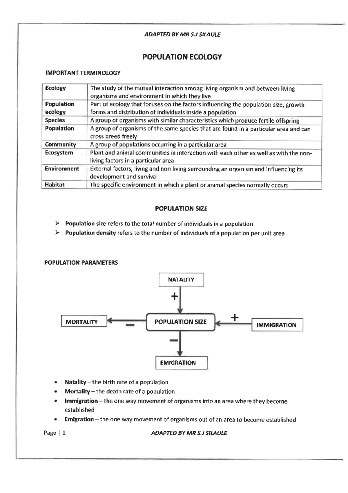 Population Ecology Terminology & Key Concepts for GRADE 10 - Studocu