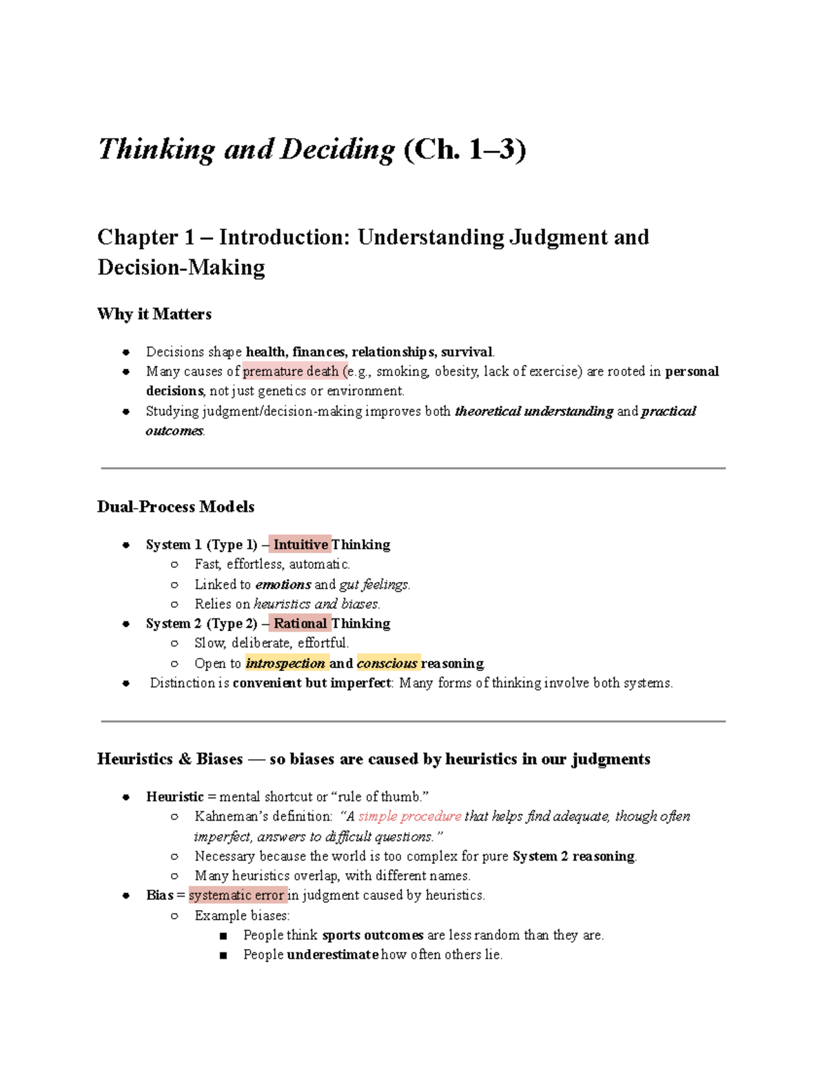 Thinking and Deciding (Ch. 1-6): Understanding Judgment and Decision ...