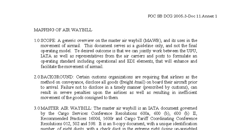 Air Waybill IATA Guidelines: POC SB DCG 11 - Annex 1 Overview - Studocu