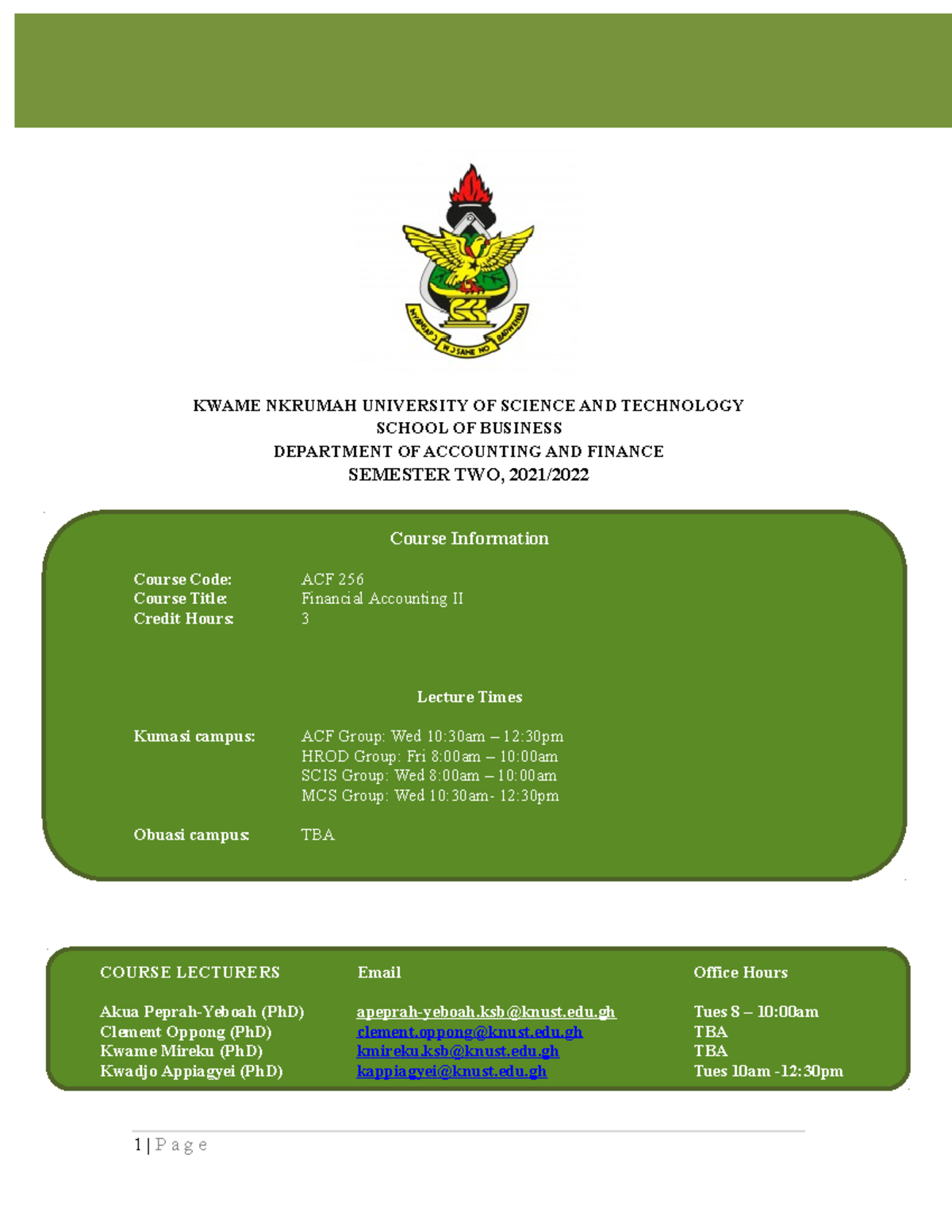 Course Outline ACF 256: Financial Accounting II Overview and Details ...