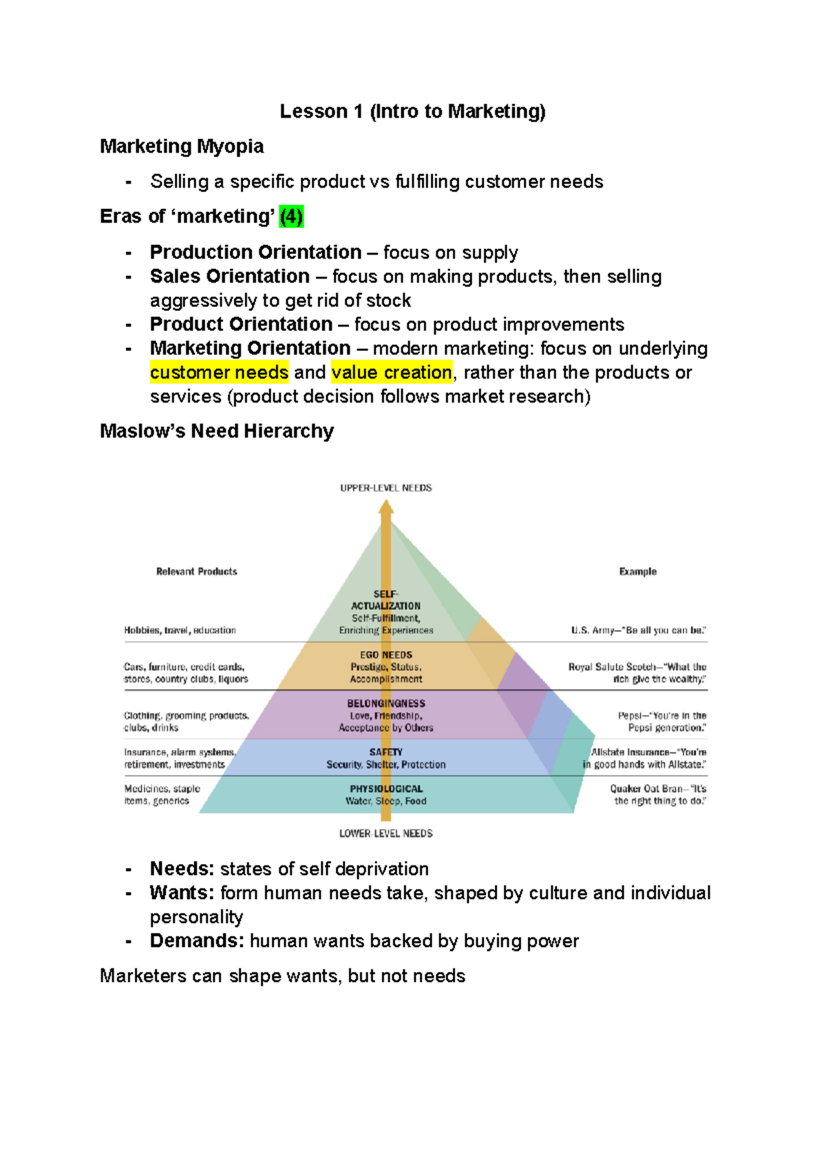 Lesson 1 Notes (Intro to Marketing) - Lesson 1 (Intro to Marketing ...
