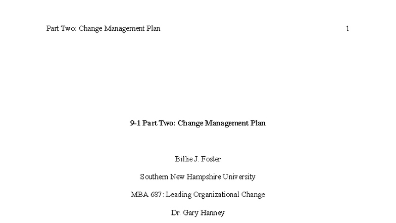 MBA 687: Change Management Plan - Strategies for Employee Engagement ...