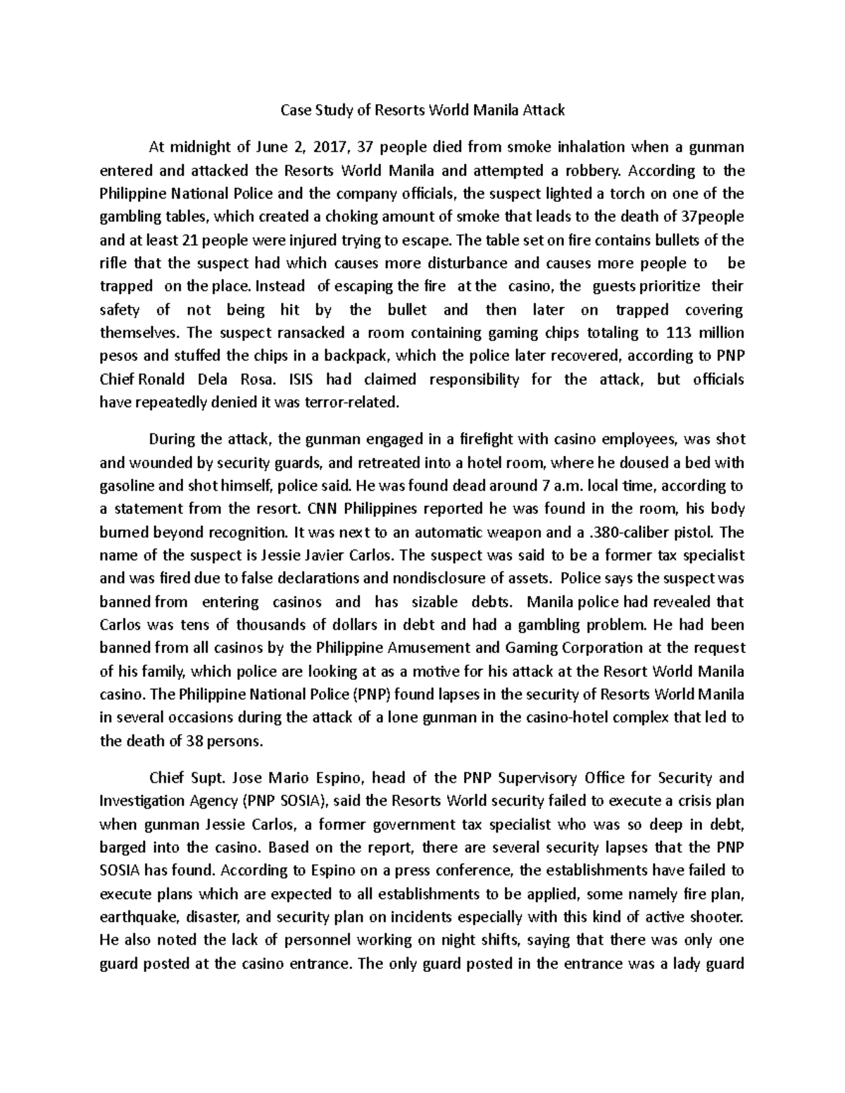 Case Study: Security Failures in the Resorts World Manila Attack - Studocu