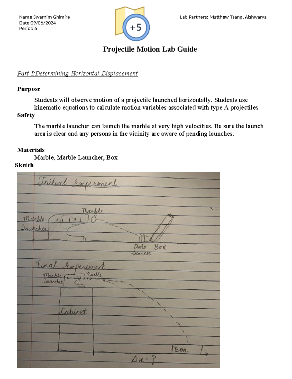 AP Physics Lab 3: Marble Launched Horizontally - Projectile Motion ...