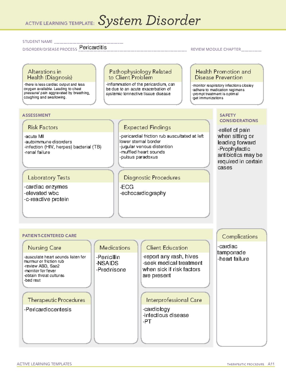 System Disorder: Pericarditis - Active Learning Template Guide - Studocu