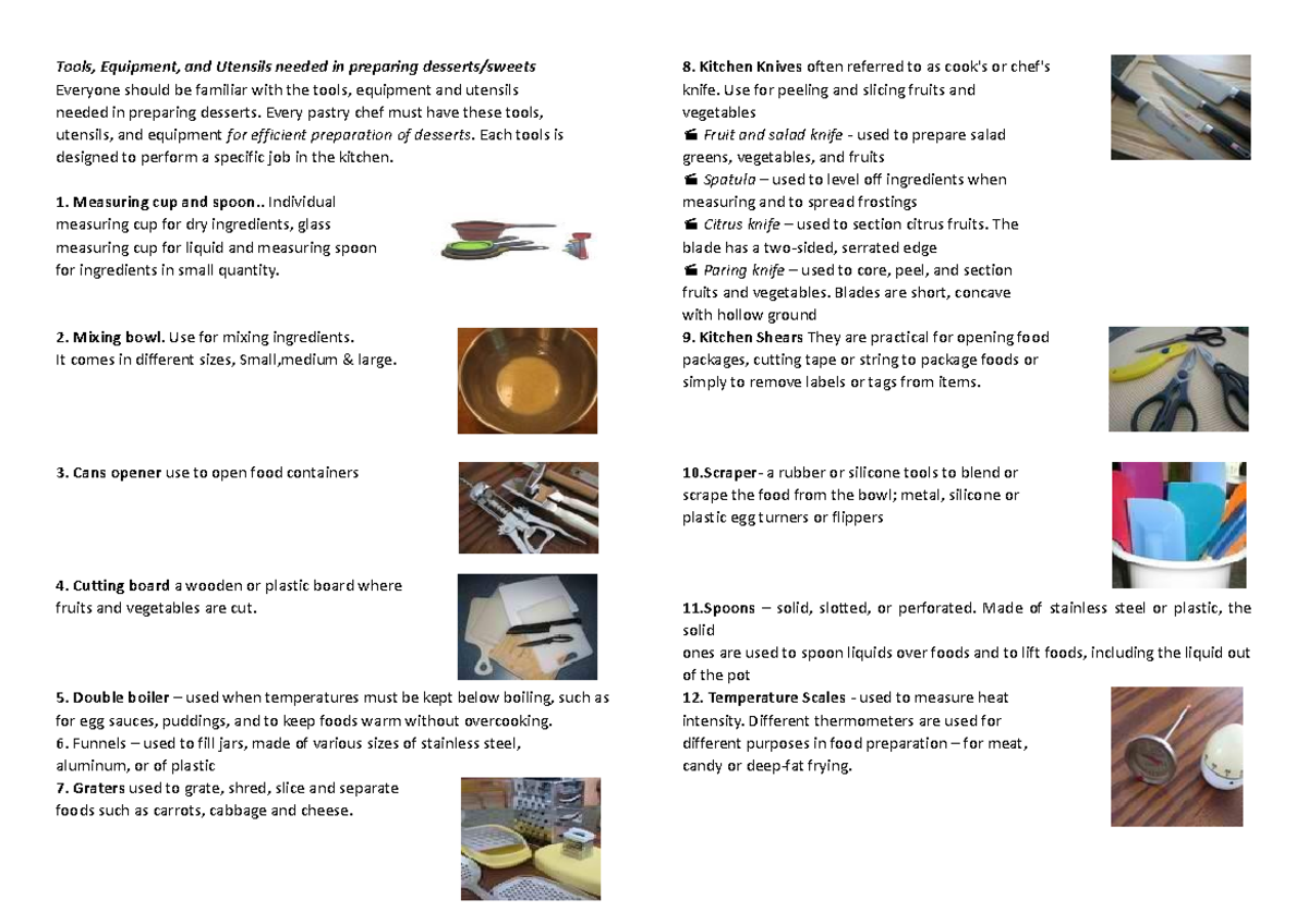 TLE 9 4rth Quarter - Tools, Equipment, and Utensils needed in preparing ...