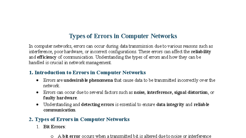 Types of Errors in Computer Networks: Understanding and Management ...