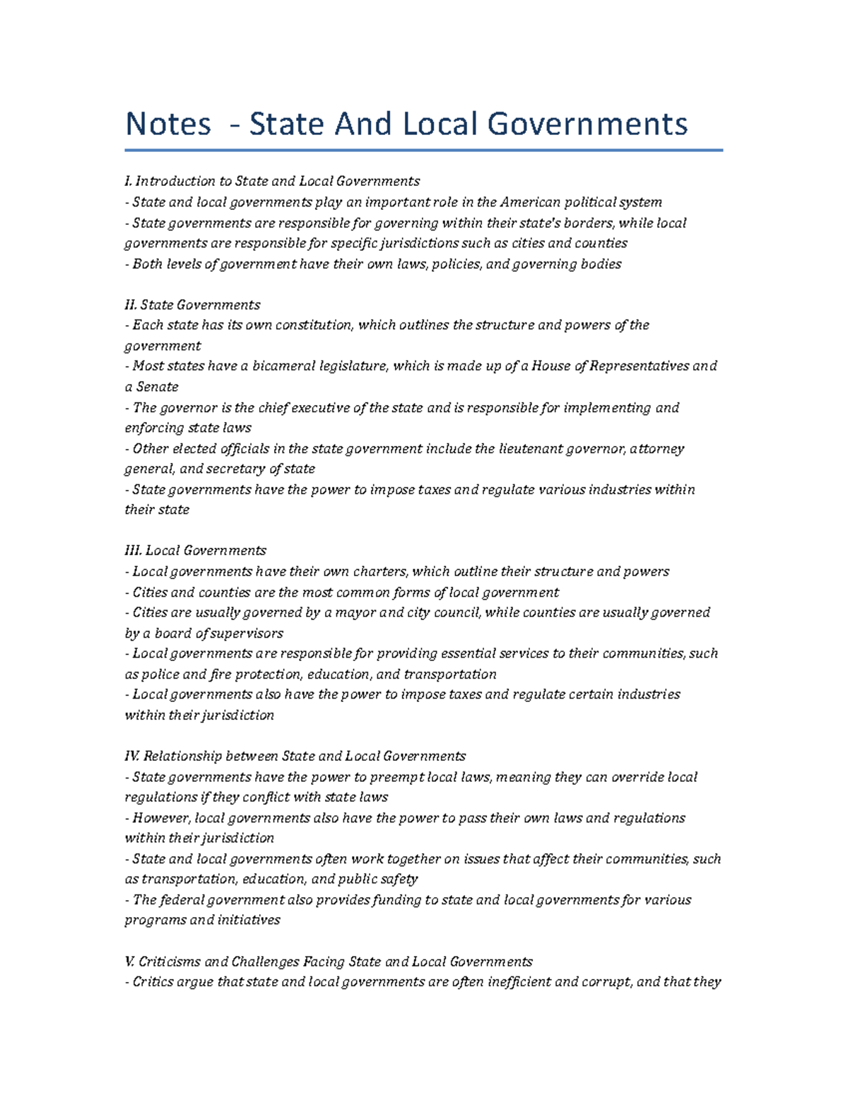 Lecture notes - State And Local Governments - Notes - State And Local ...