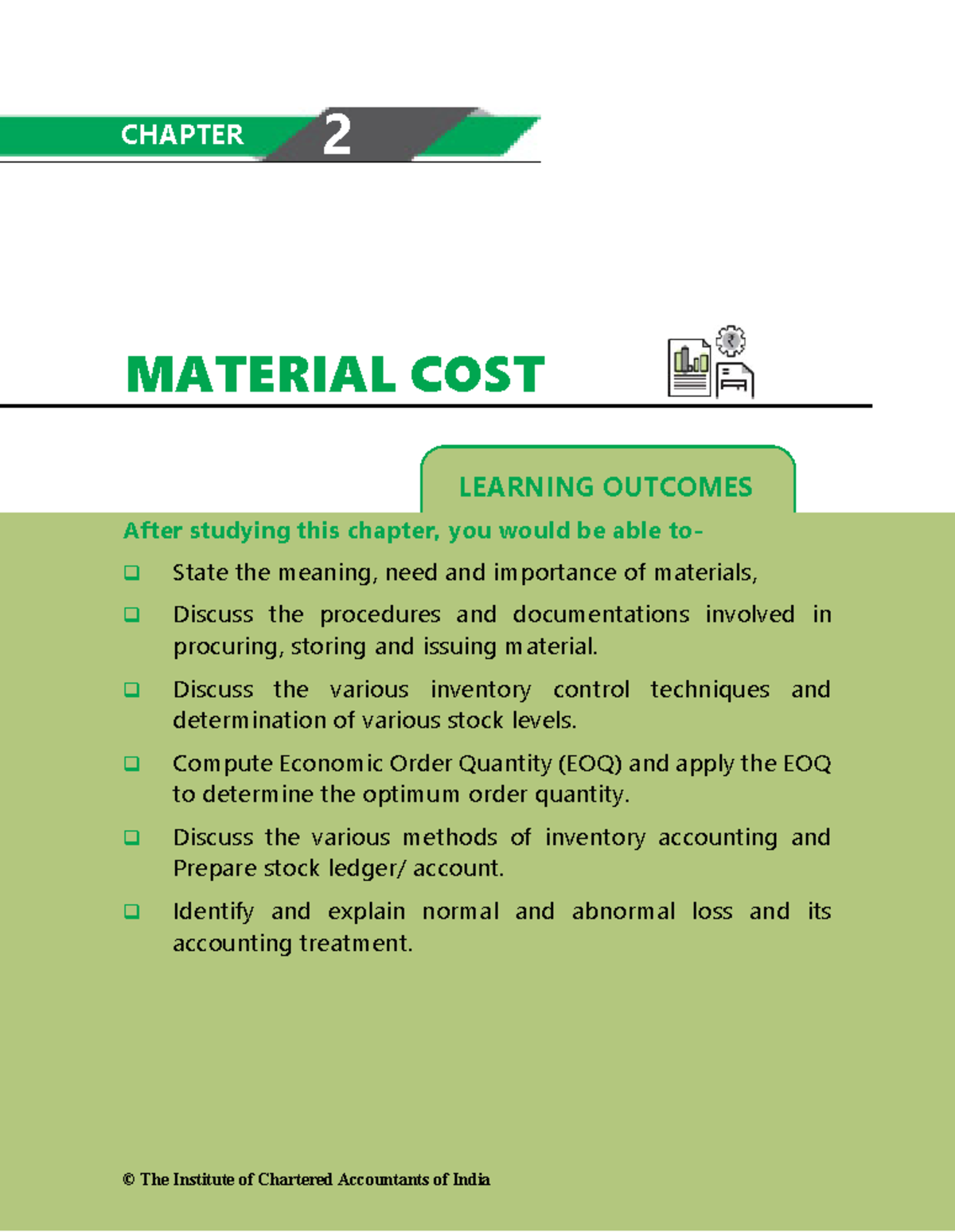 02. Material Cost - LEARNING OUTCOMES MATERIAL COST After studying this ...