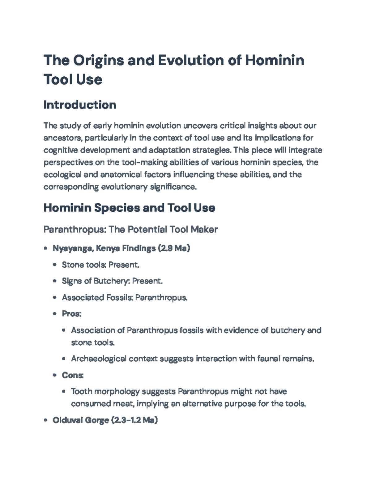 The Origins and Evolution of Hominins: Tool Use and Development - The ...