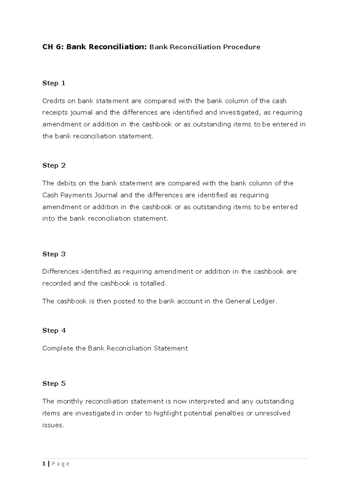 Bank Reconciliation Procedures and Statement Analysis (ACC 101) - Studocu