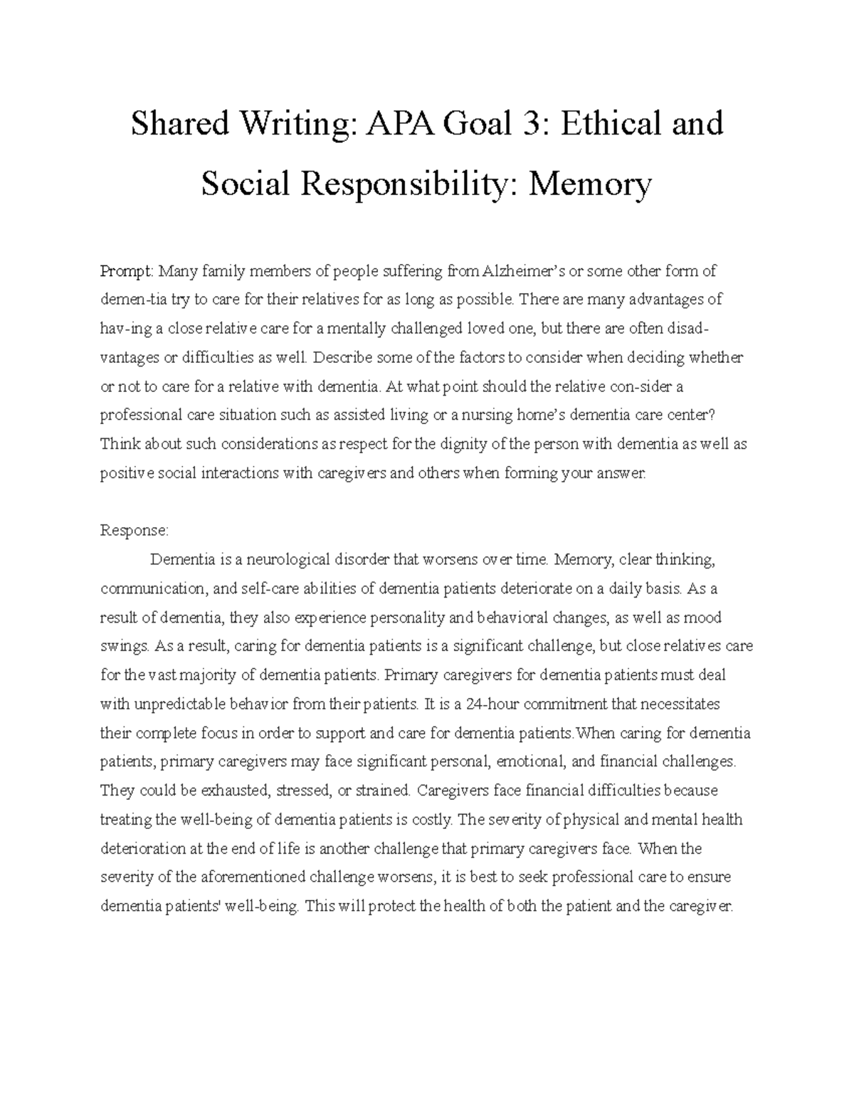 Shared Writing: APA Goal 3 - Ethical & Social Responsibilities in ...