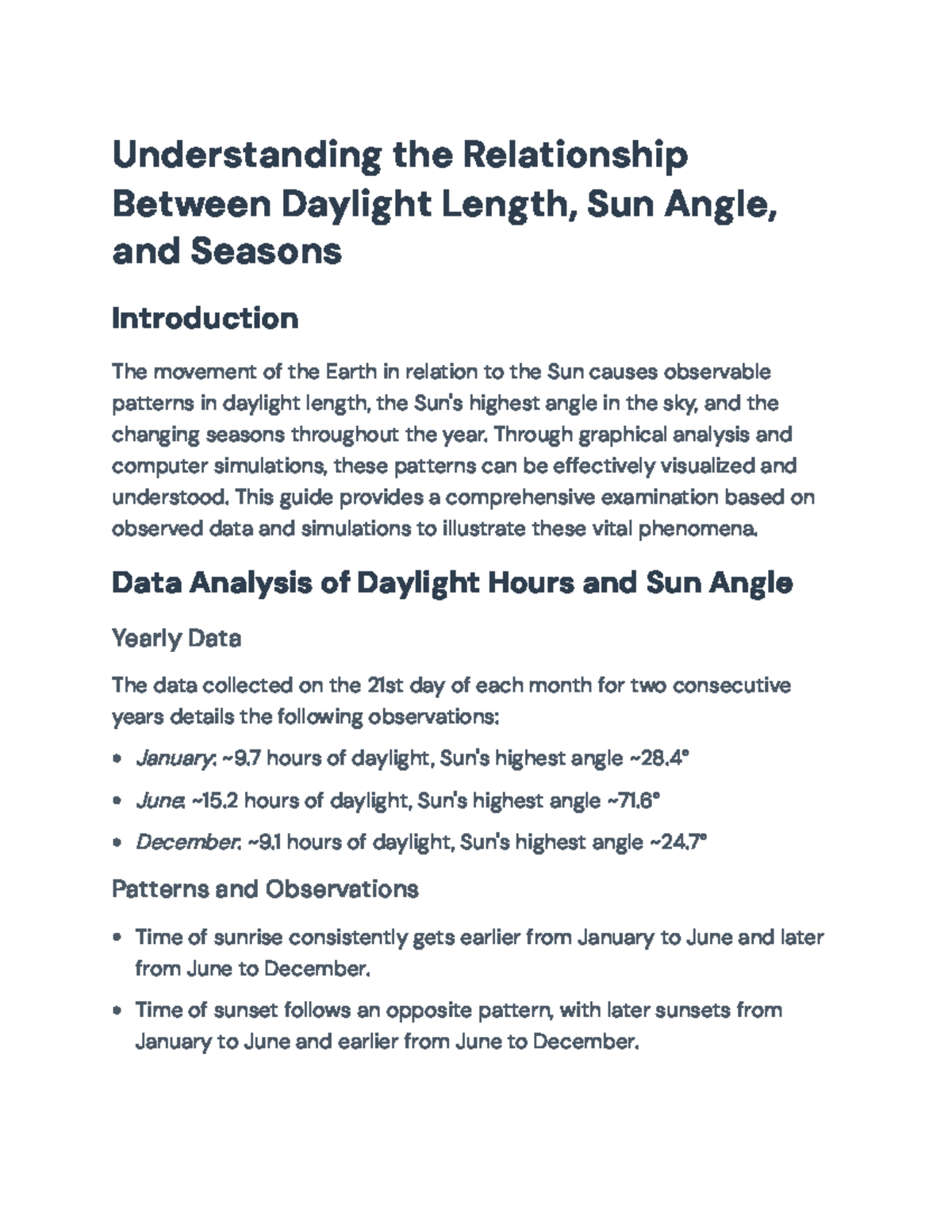 Understanding Daylight Variations, Sun Angles, and Seasons (Course Code ...