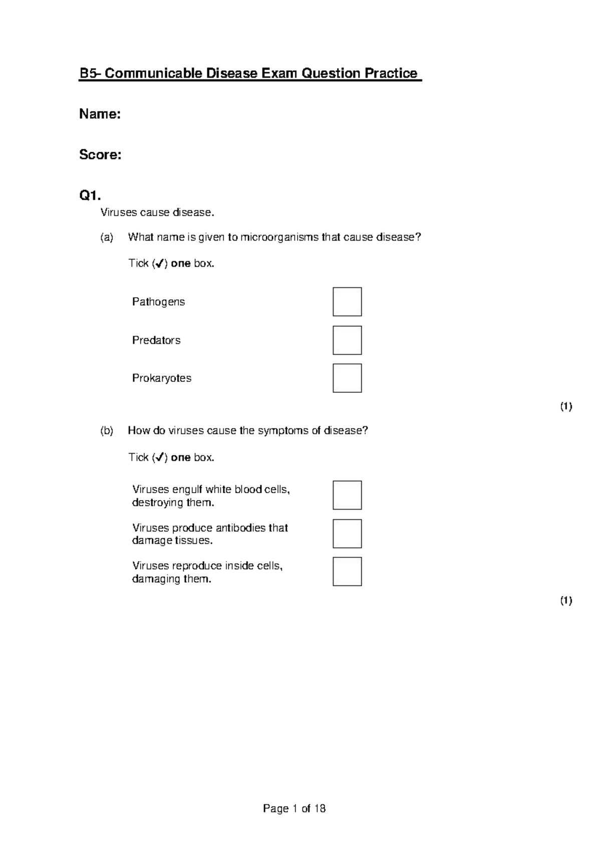 B5 - Communicable Disease Exam Practice Questions and Answers - Studocu