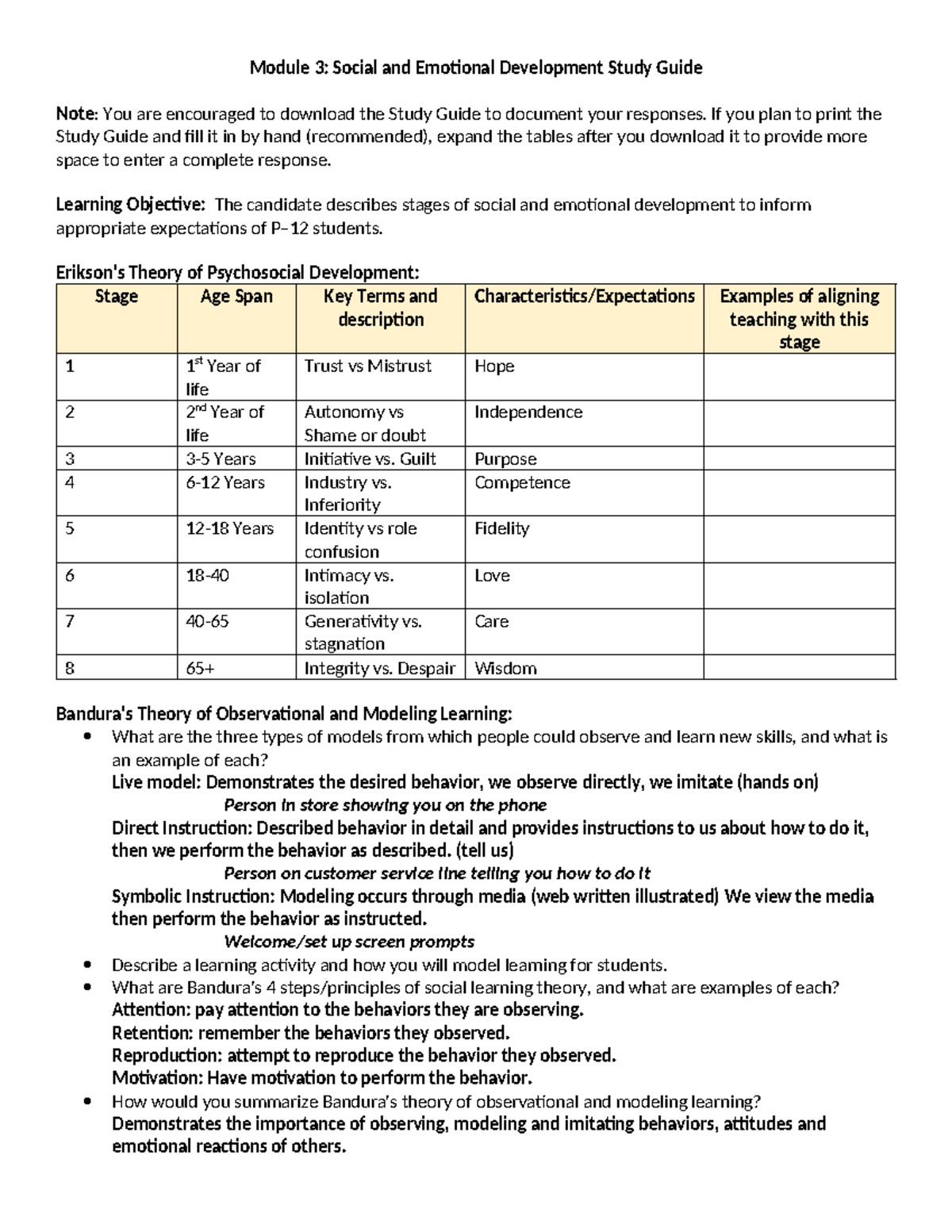 Study Guide: Module 3 - Social & Emotional Development Insights - Studocu