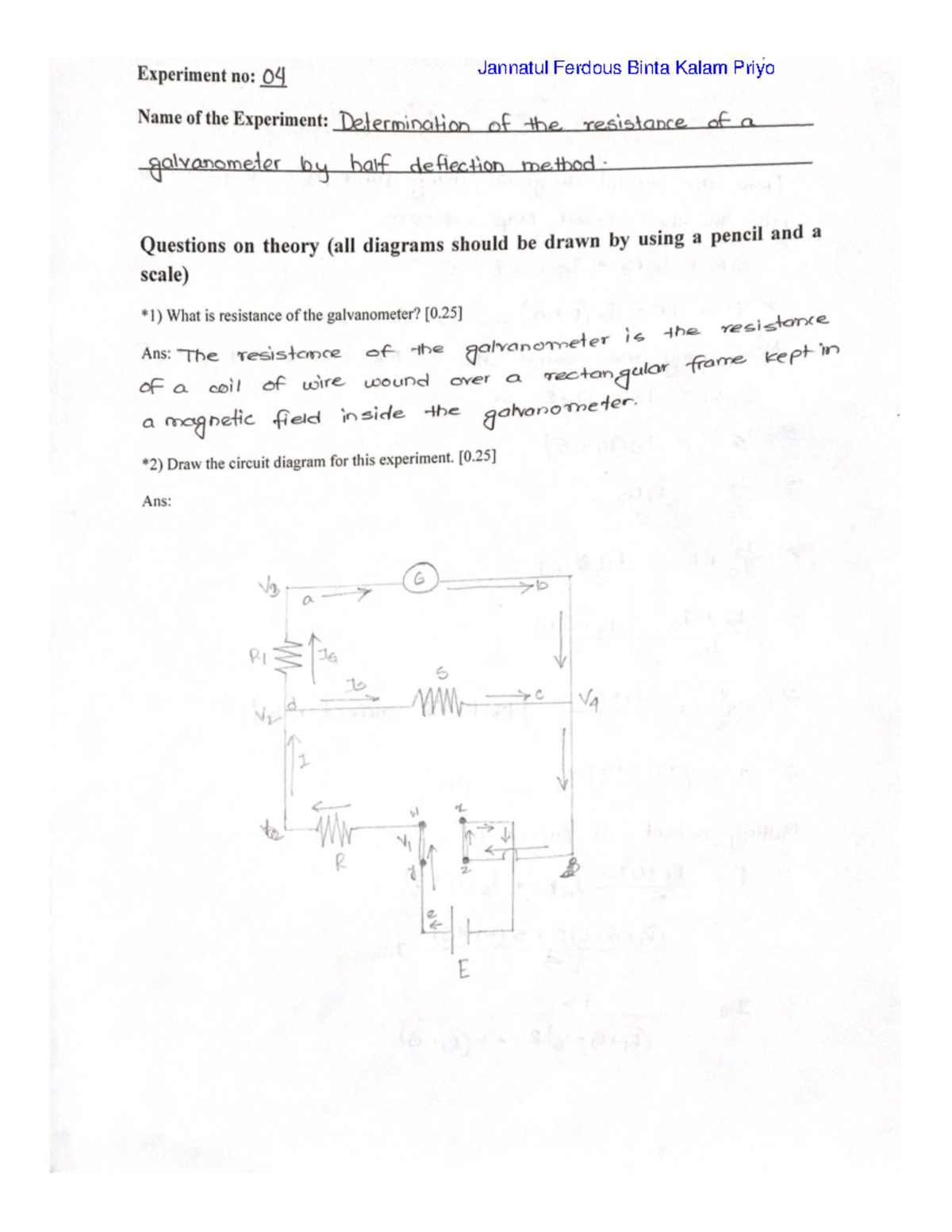 Experiment 04: Determining Galvanometer Resistance via Half Deflection ...
