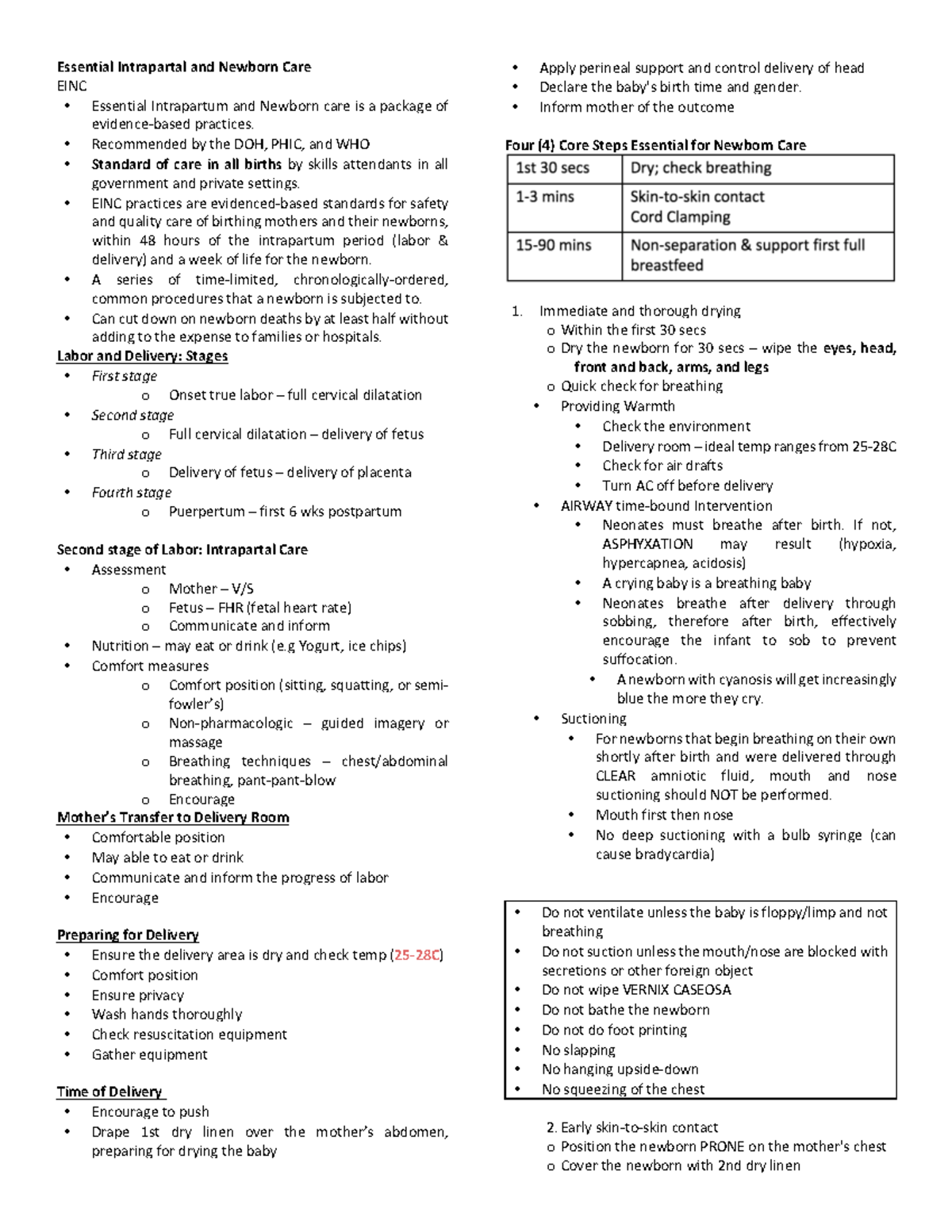 EINC: Essential Intrapartal and Newborn Care Guidelines - Studocu