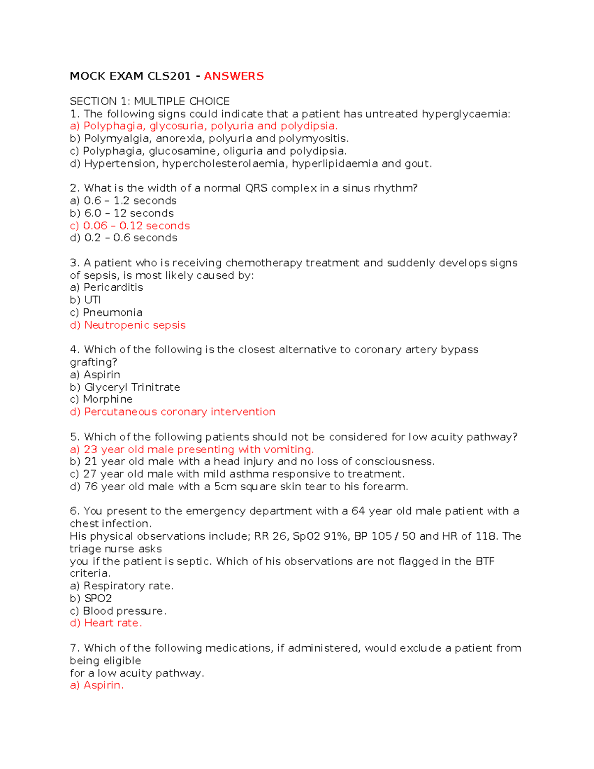Mock Exam Answers - CLS201: Multiple Choice & Short Answer - Studocu