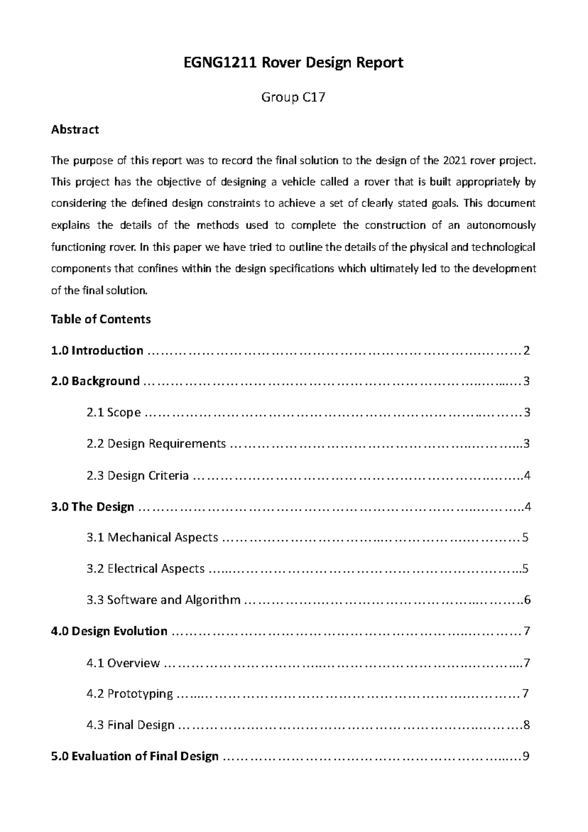 Rover Design Report - Final - EGNG1211 Rover Design Report Group C ...