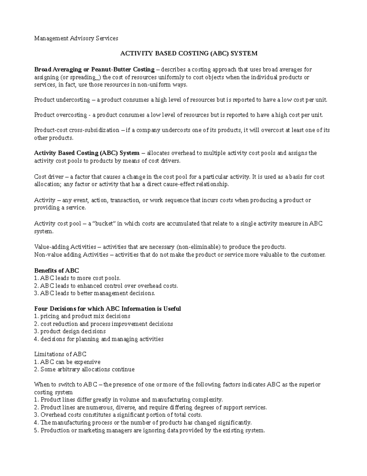 **MAS 04 Activity-Based Costing (ABC) System Overview and Applications ...
