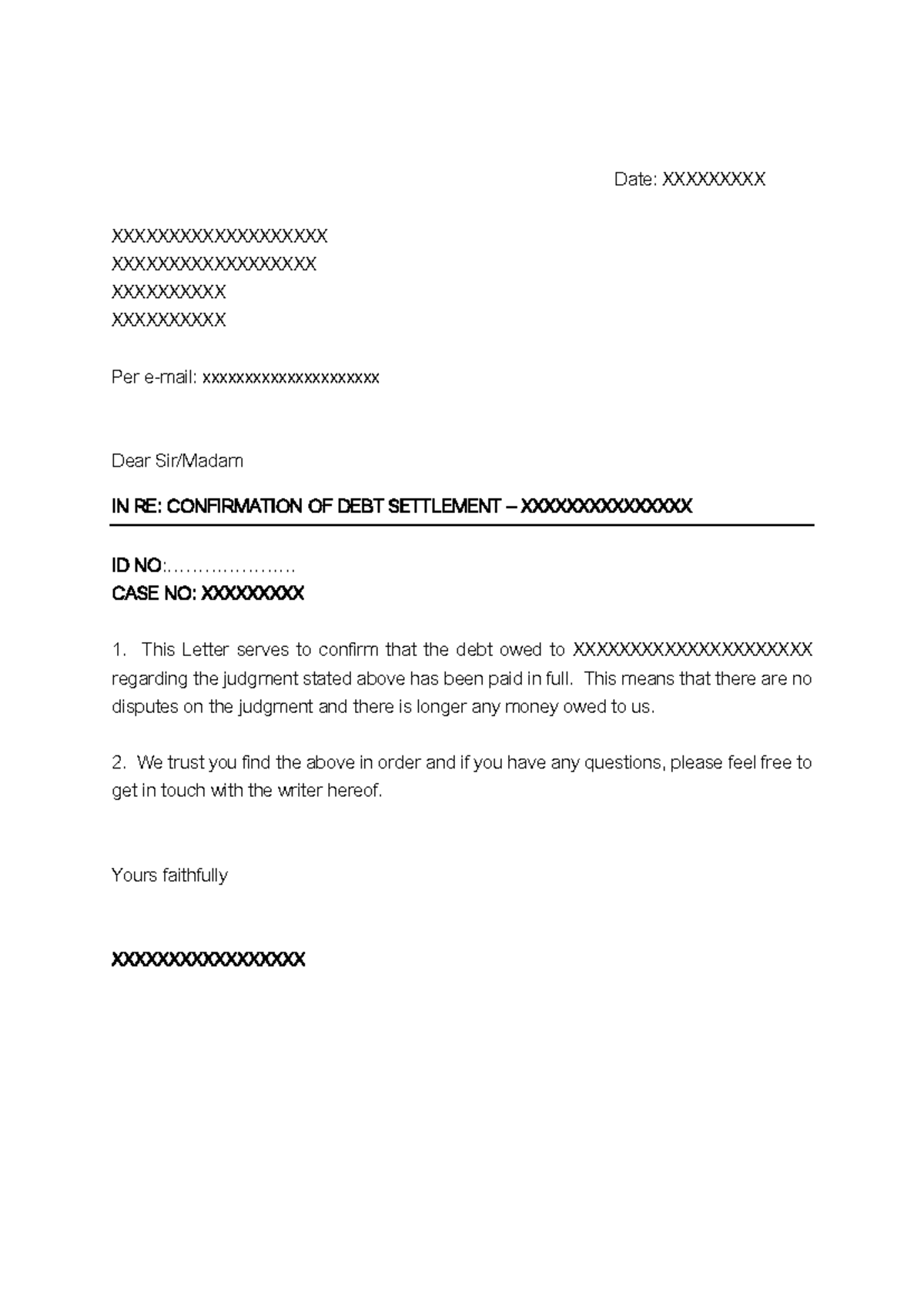 SD PAID UP Letter Template - Date: XXXXXXXXX XXXXXXXXXXXXXXXXXXX ...