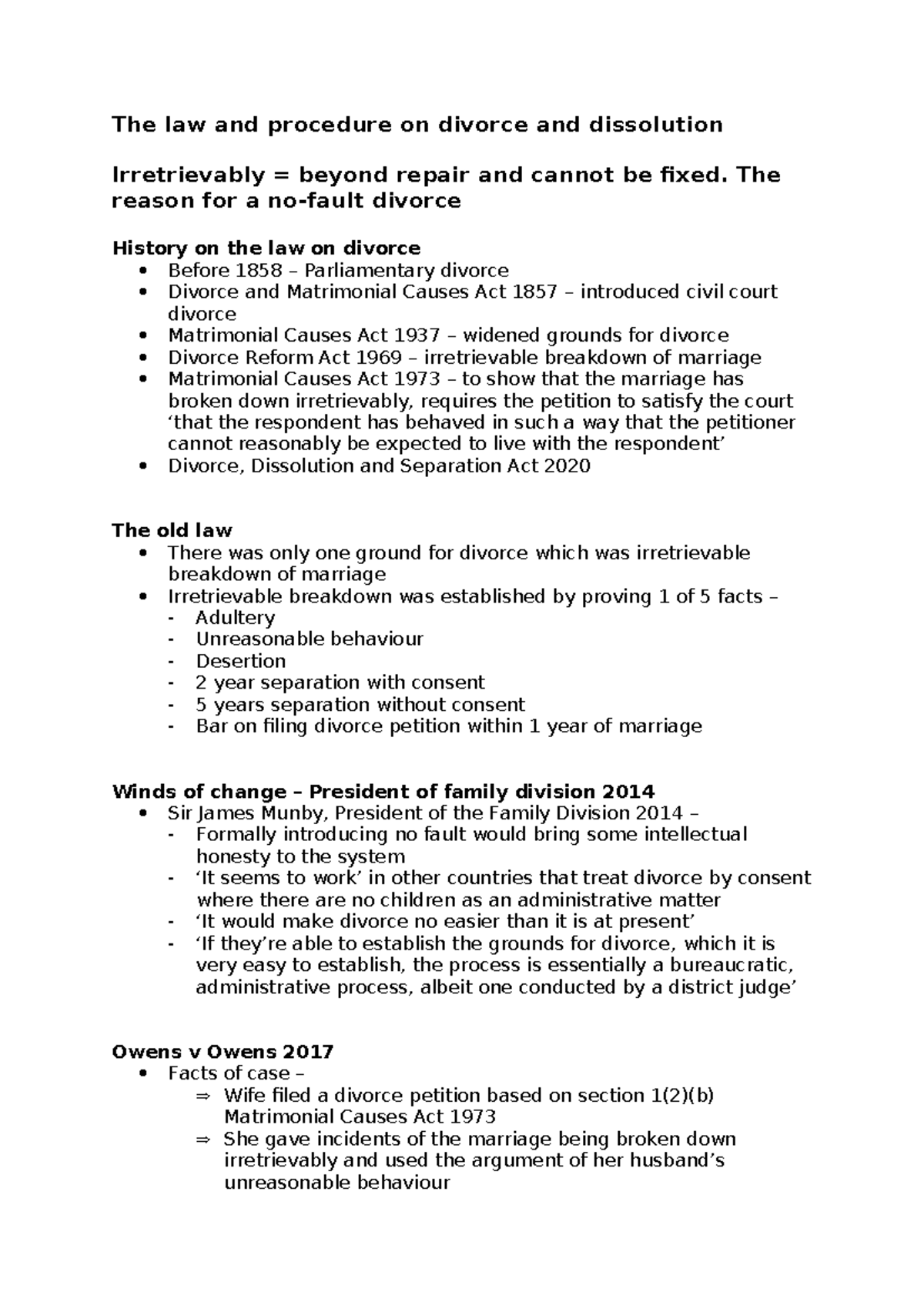 Divorce and Dissolution: Historical Overview and Legal Procedures - Studocu