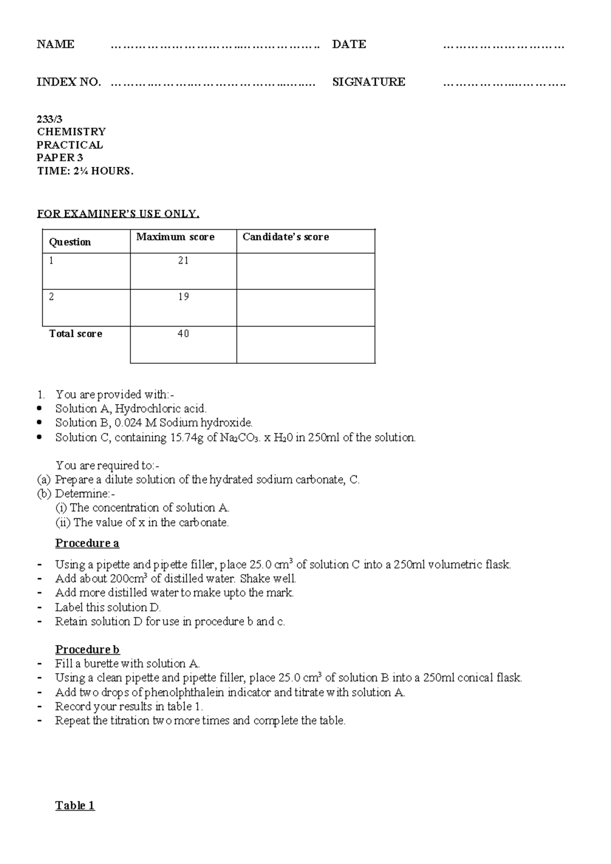 CHEM 101: Practical Paper 3 - Titration and Observations Guide - Studocu
