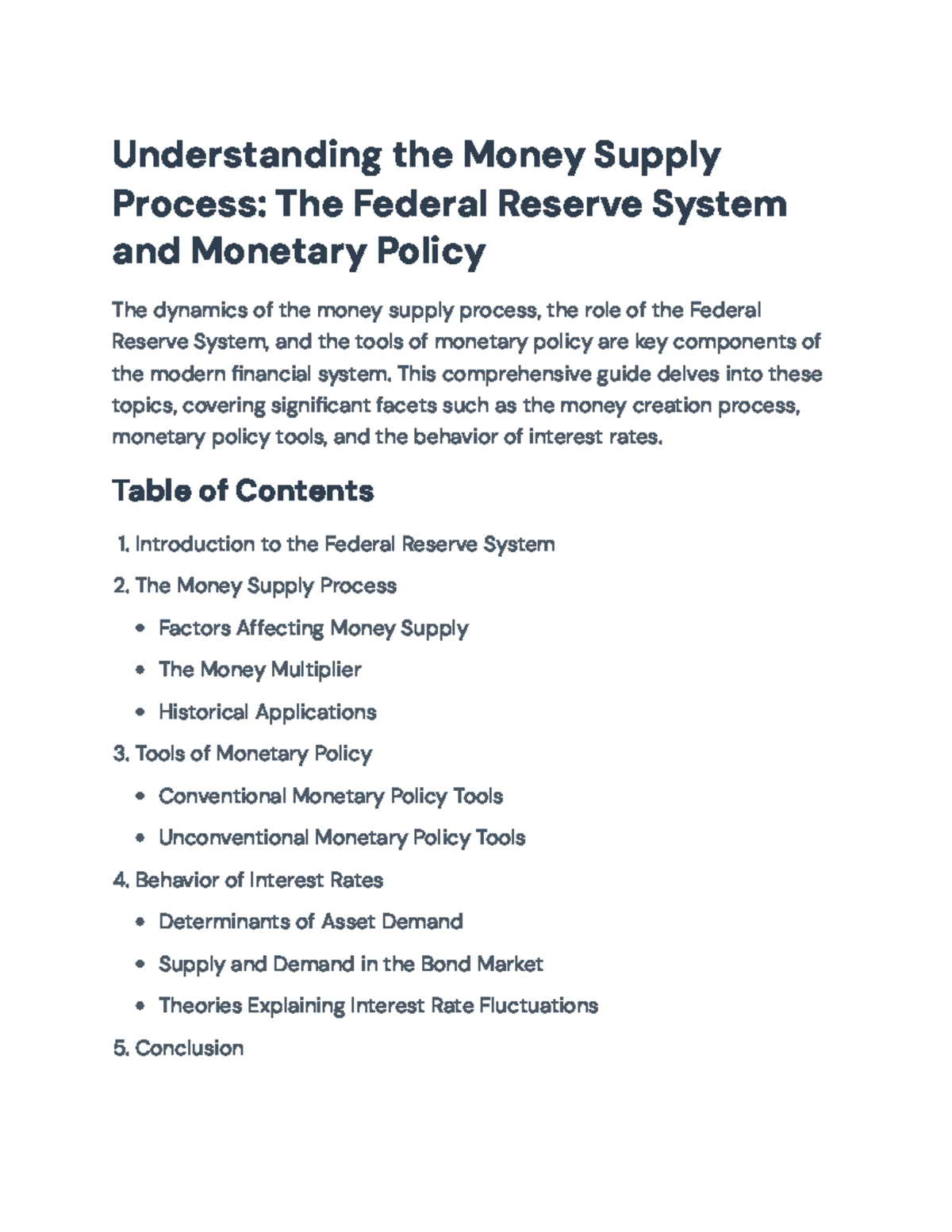 Understanding the Federal Reserve System and Money Supply Process ...
