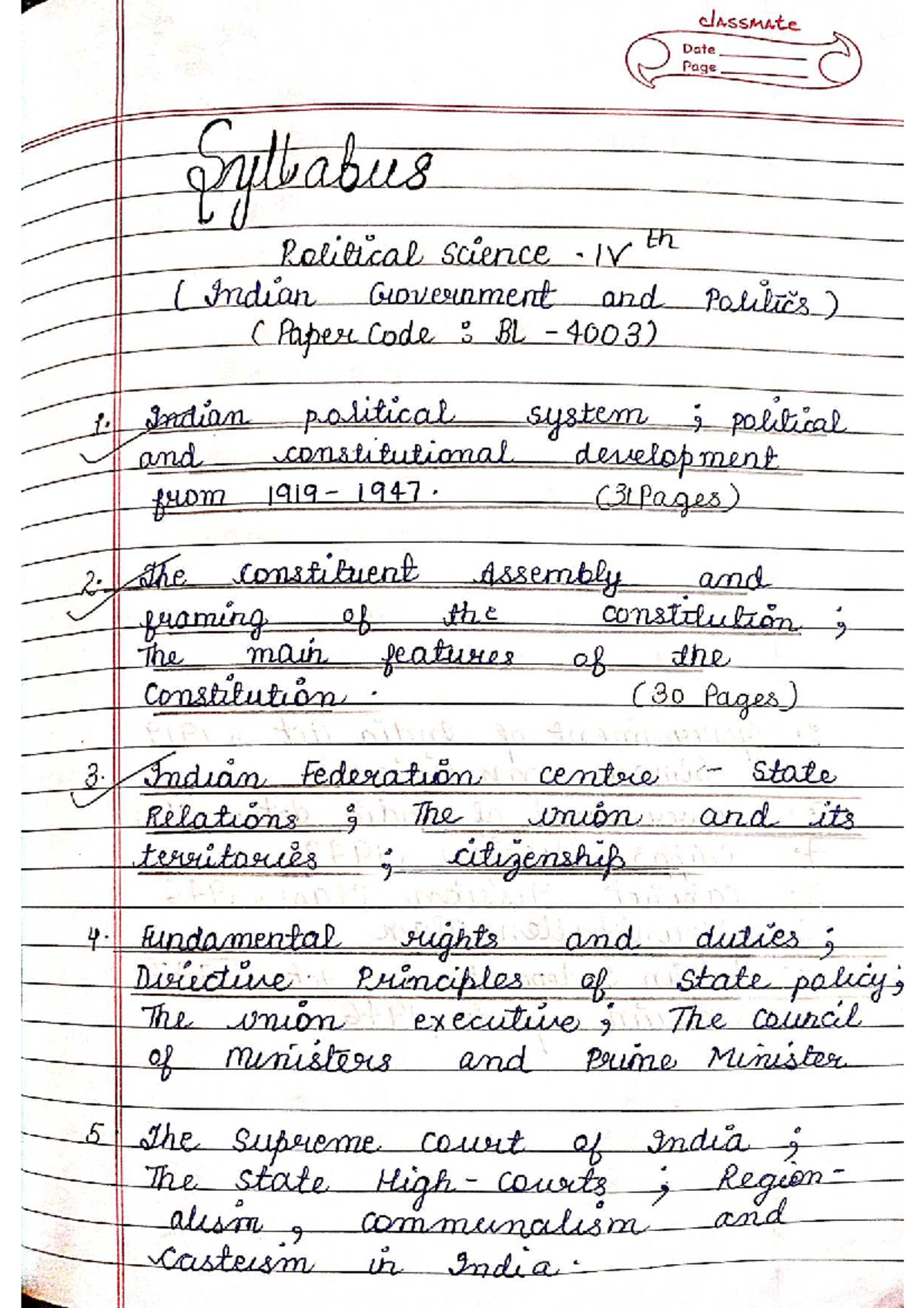 Political Science IV: Indian Government & Politics Syllabus (BL 4003 ...