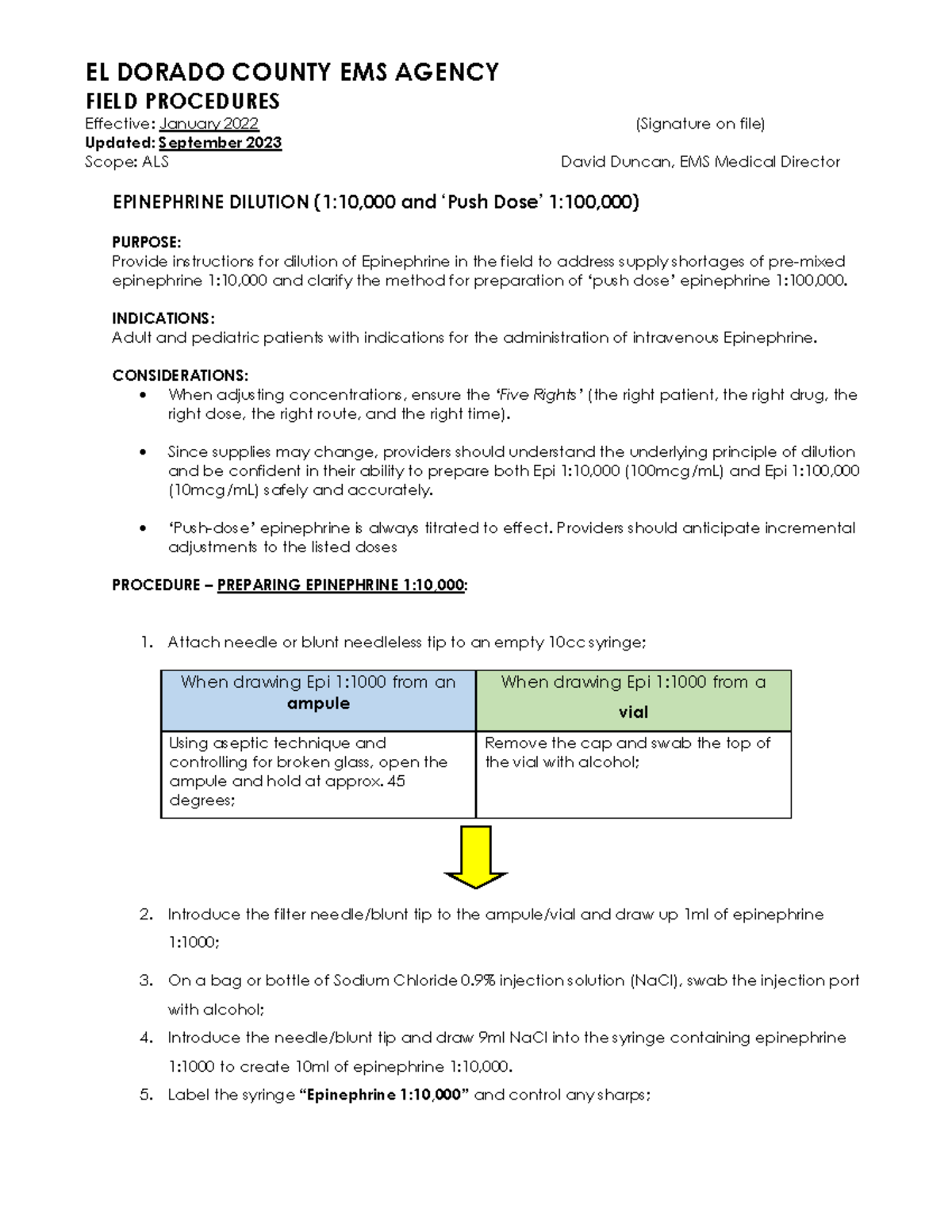 EL DORADO COUNTY EMS AGENCY: Epinephrine Dilution Procedures - Studocu