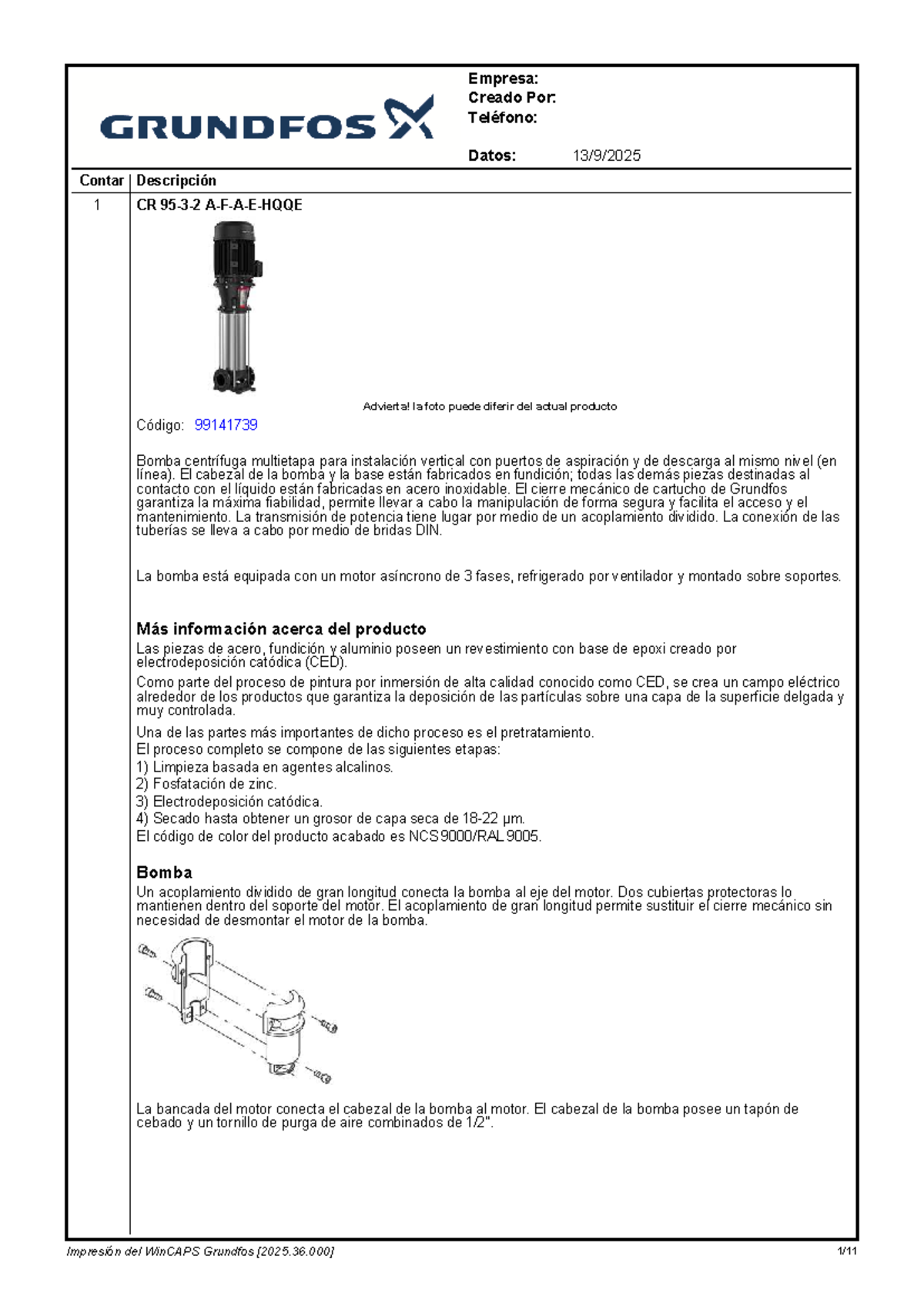 Bomba Centrífuga Multietapa CR 99141739: Detalles y Especificaciones ...