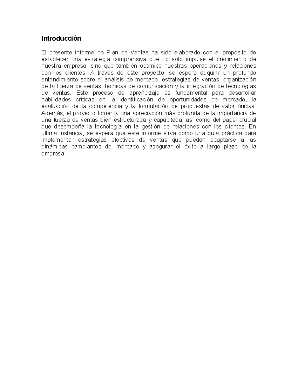 Plan de ventas - A través de este proyecto, se espera adquirir un ...