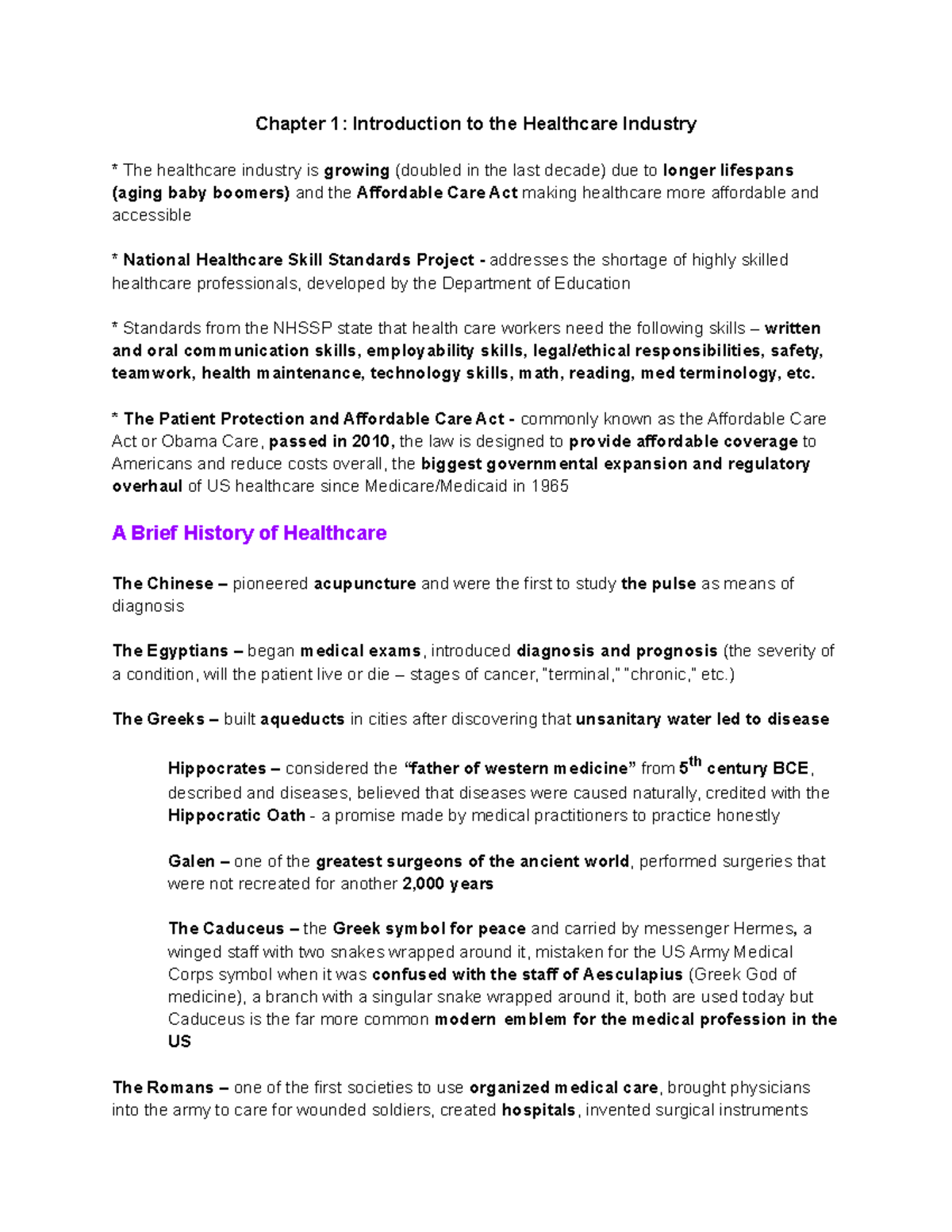 Chapter 1: Intro to the healthcare industry - Chapter 1: Introduction ...