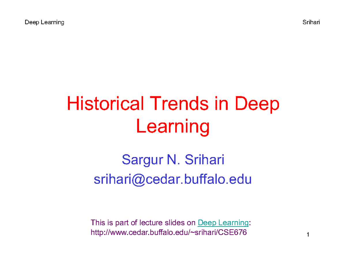CSE 1.4 Lecture: Historical Trends in Deep Learning Evolution - Studocu